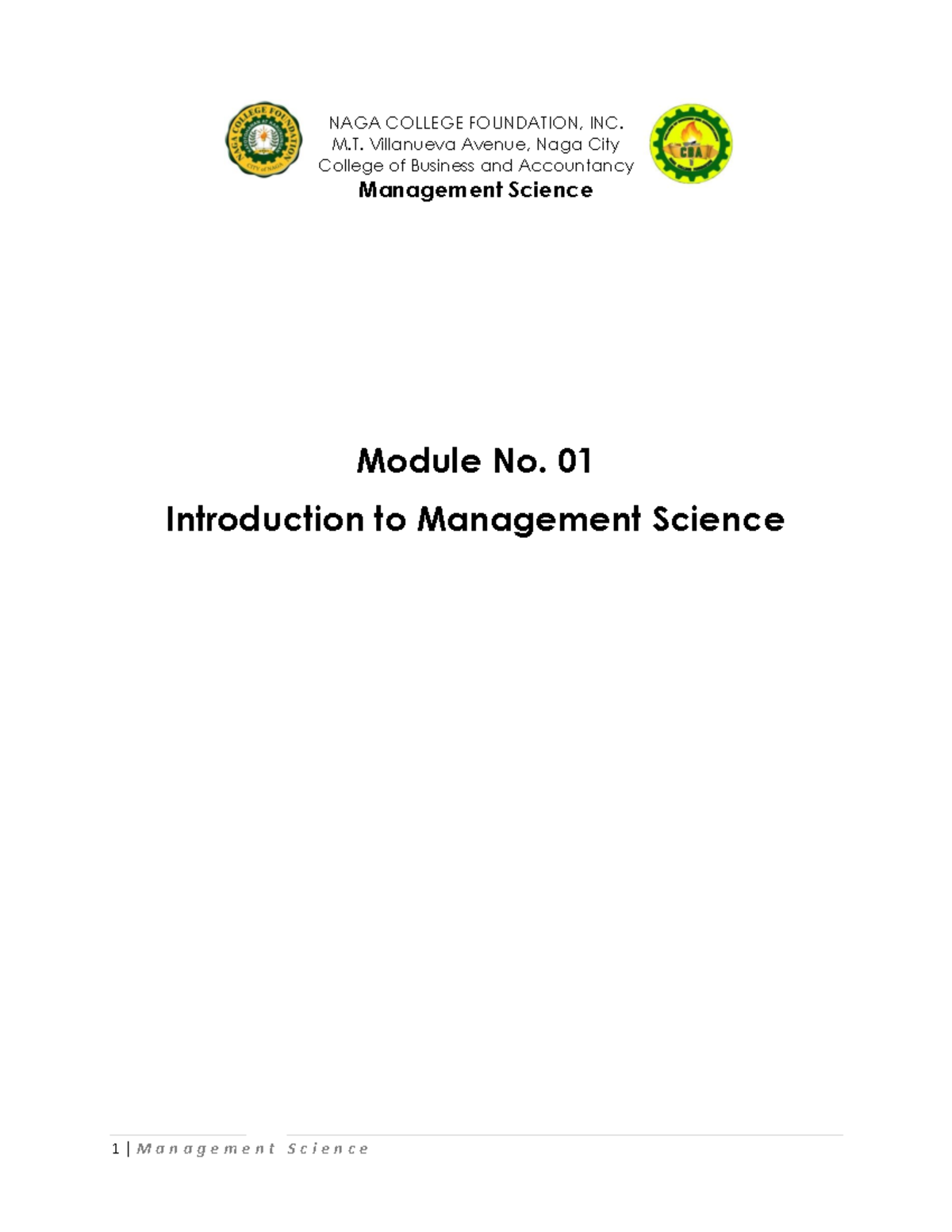 Module-01 - Lecture - NAGA COLLEGE FOUNDATION, INC. M. Villanueva Avenue, Naga City College of ...