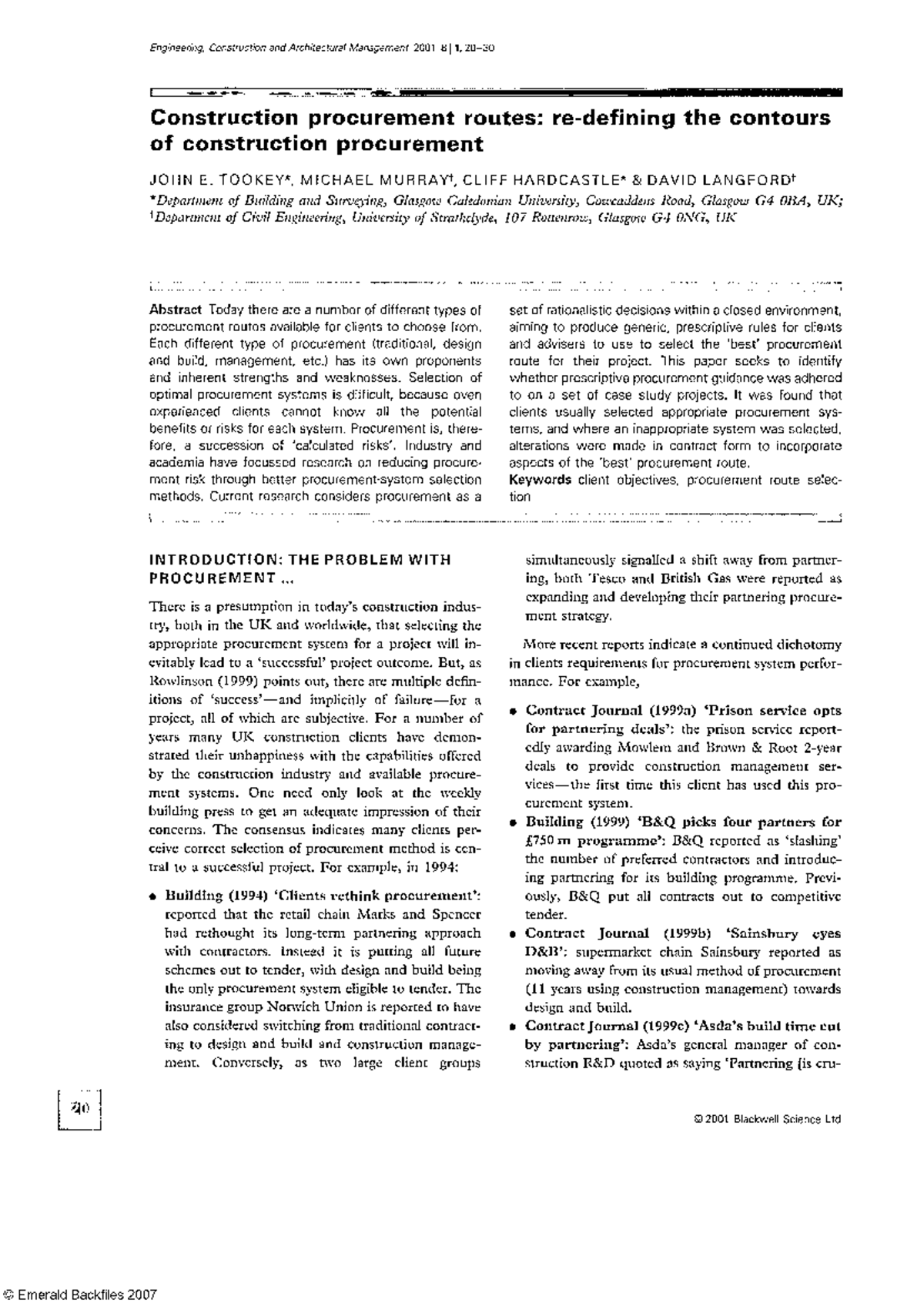 Construction procurement routes: re-defining the contours of ...