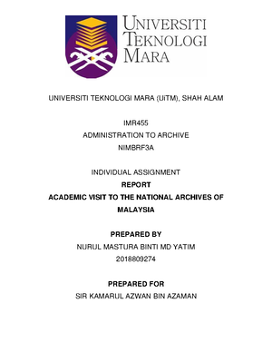 2019 458404 - Academic Visit TO THE National Archives OF Malaysia ...