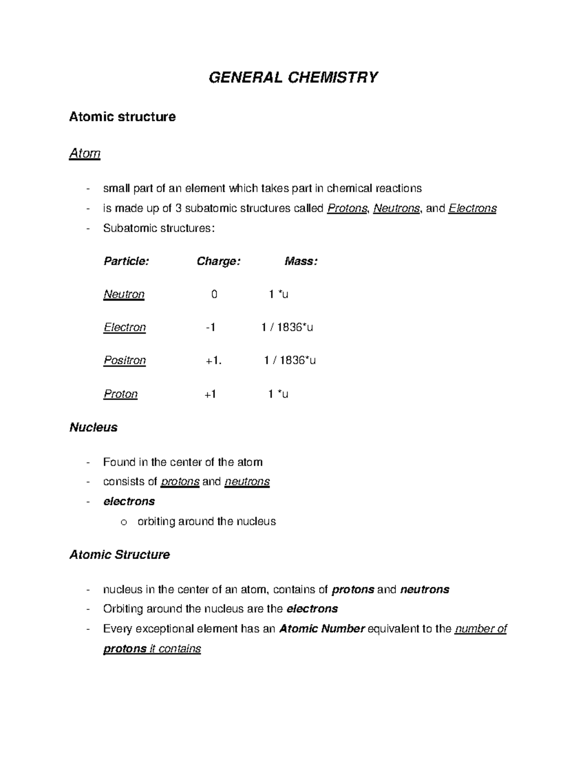 General Chemistry Atomic Structure - GENERAL CHEMISTRY Atomic structure ...