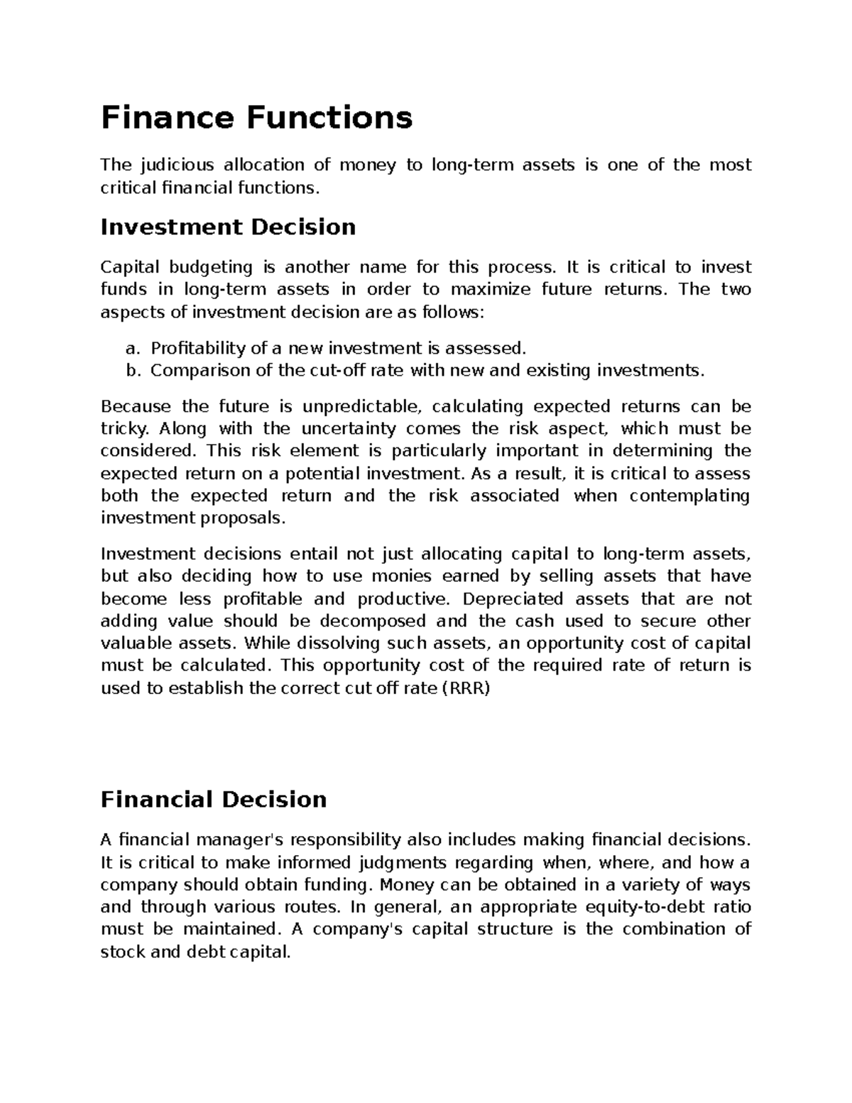 Finance Functions - Finance Functions The judicious allocation of money ...