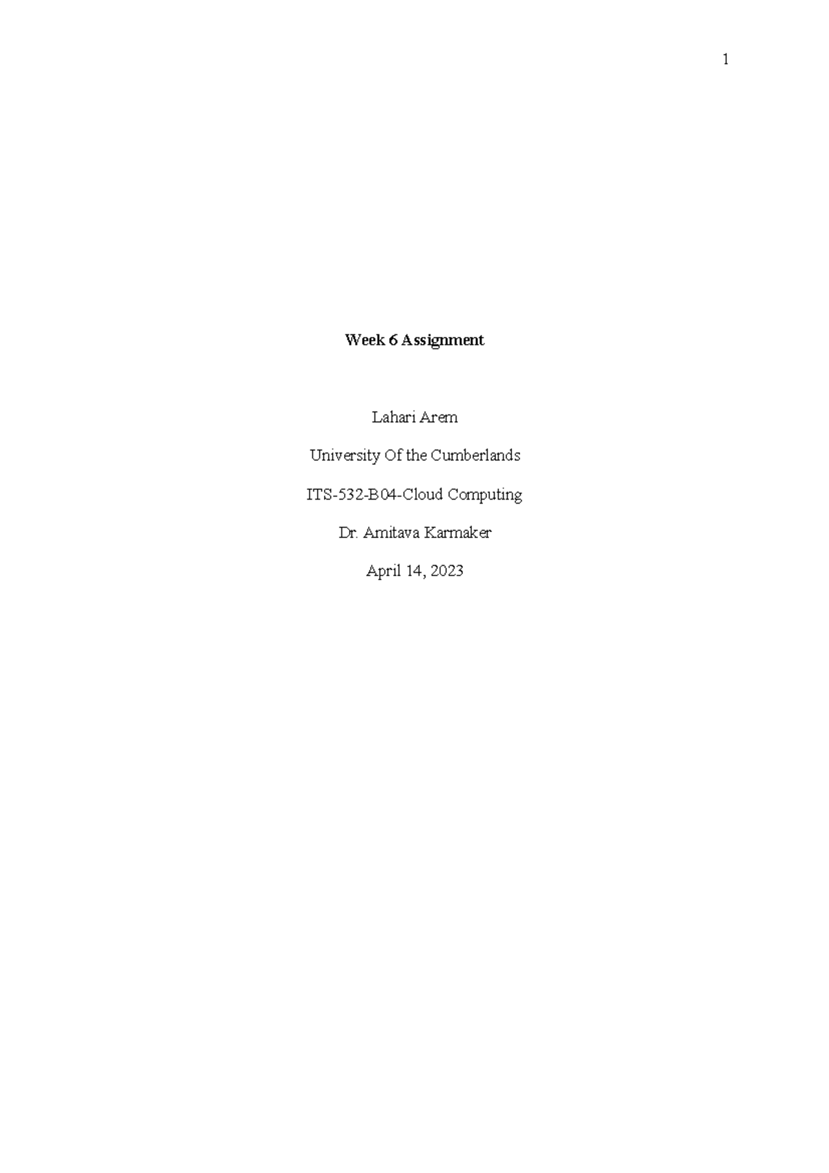 Lahari Arem - Practical connection asssignemnt - Week 6 Assignment ...