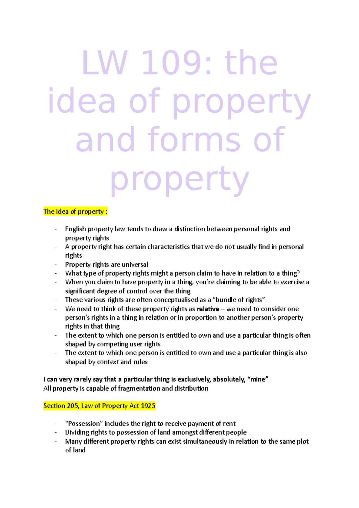 LW 109= the idea of property and forms of property - LW 109: the idea ...