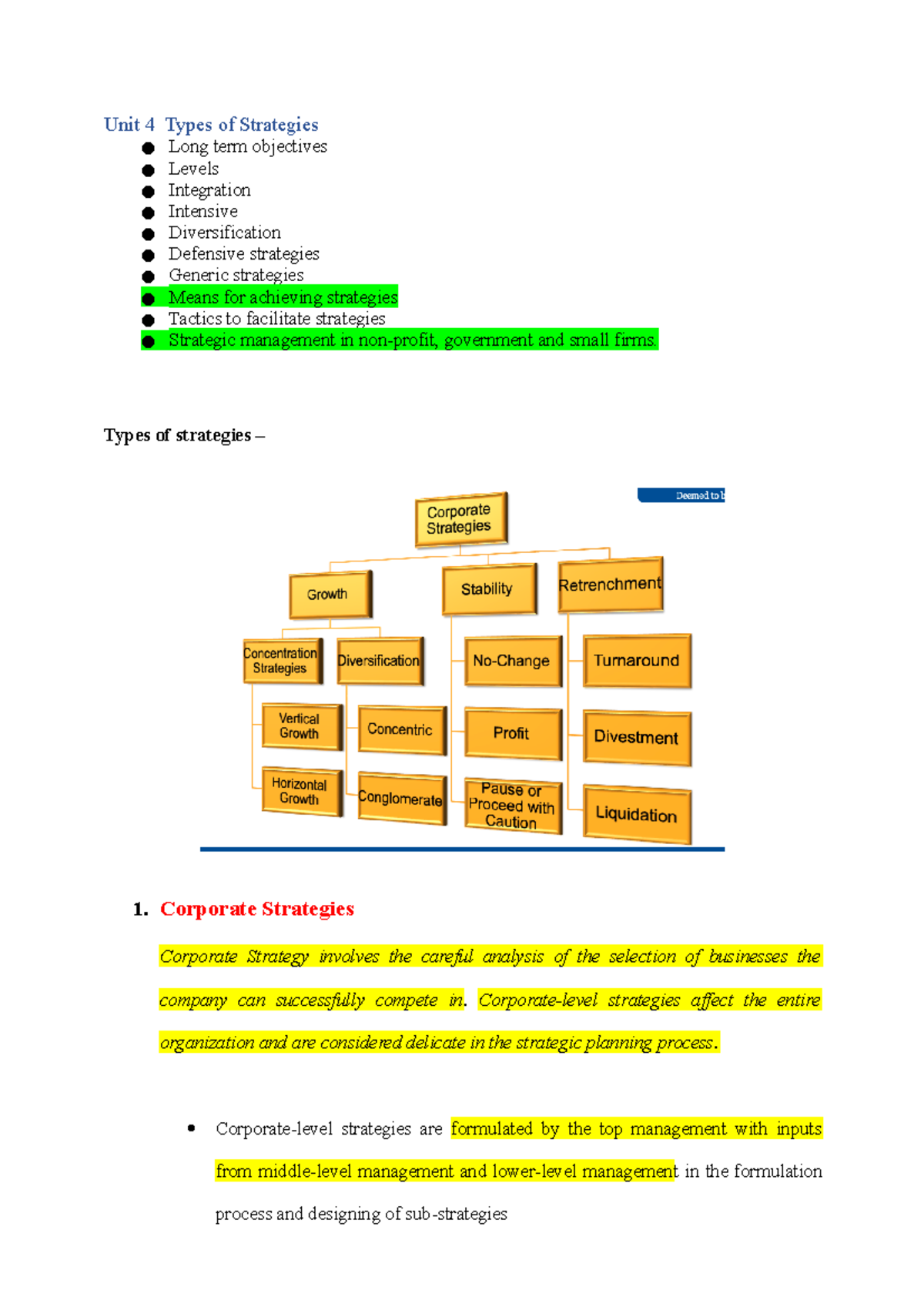 Unit 4 Types of Strategies - Unit 4 Types of Strategies Long term ...