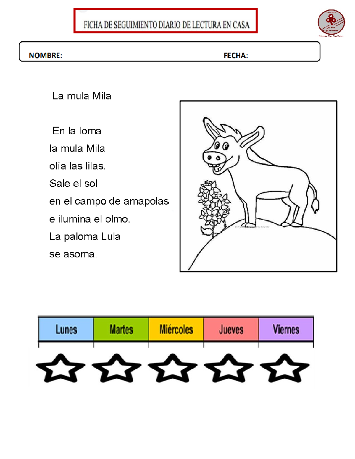Lecturas 2 - Desarrollo del Lenguaje - La mula Mila En la loma la mula ...