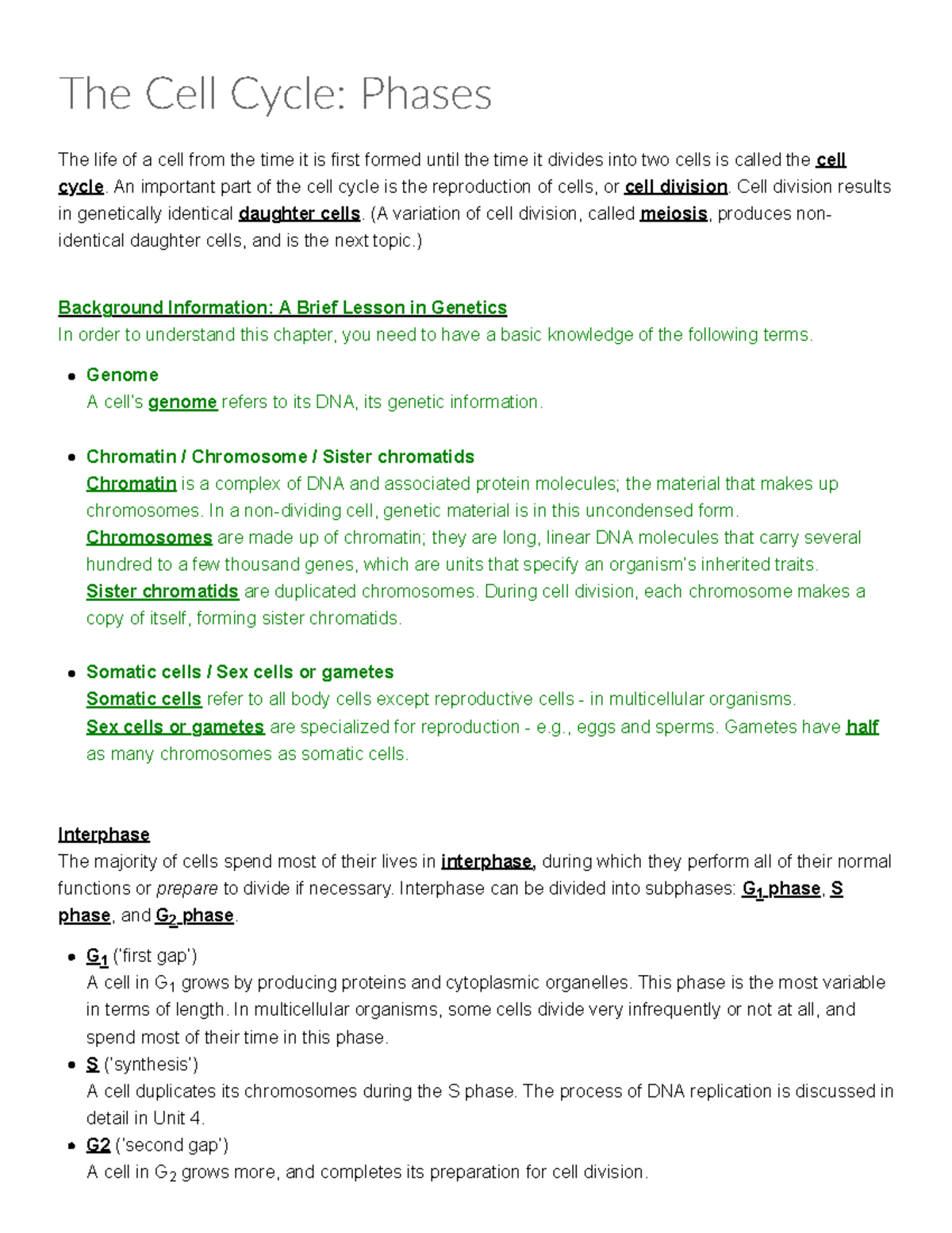 The Cell Cycle Phases Gen Biology Intro to the Cell - Spring 2019 BIOL ...