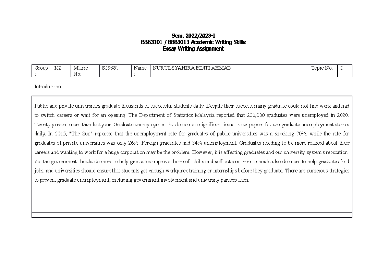 AWS Essay EXAMPLE SAMPLE - Sem. 2022 /2 023 - I BBB 3101 / BBB 3013 ...
