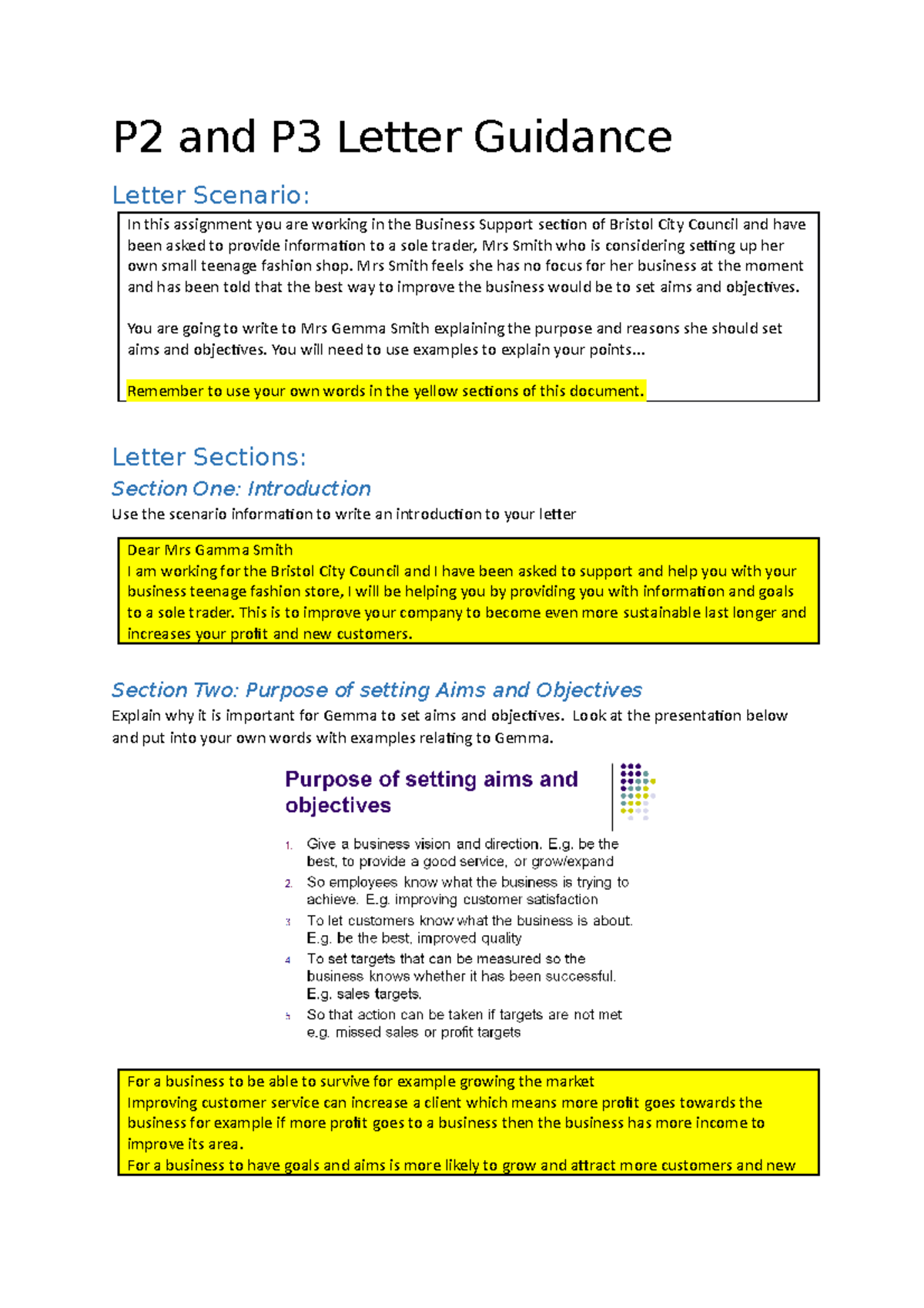 P2 P3 letter guidance 2 - Business and law - P2 and P3 Letter Guidance ...