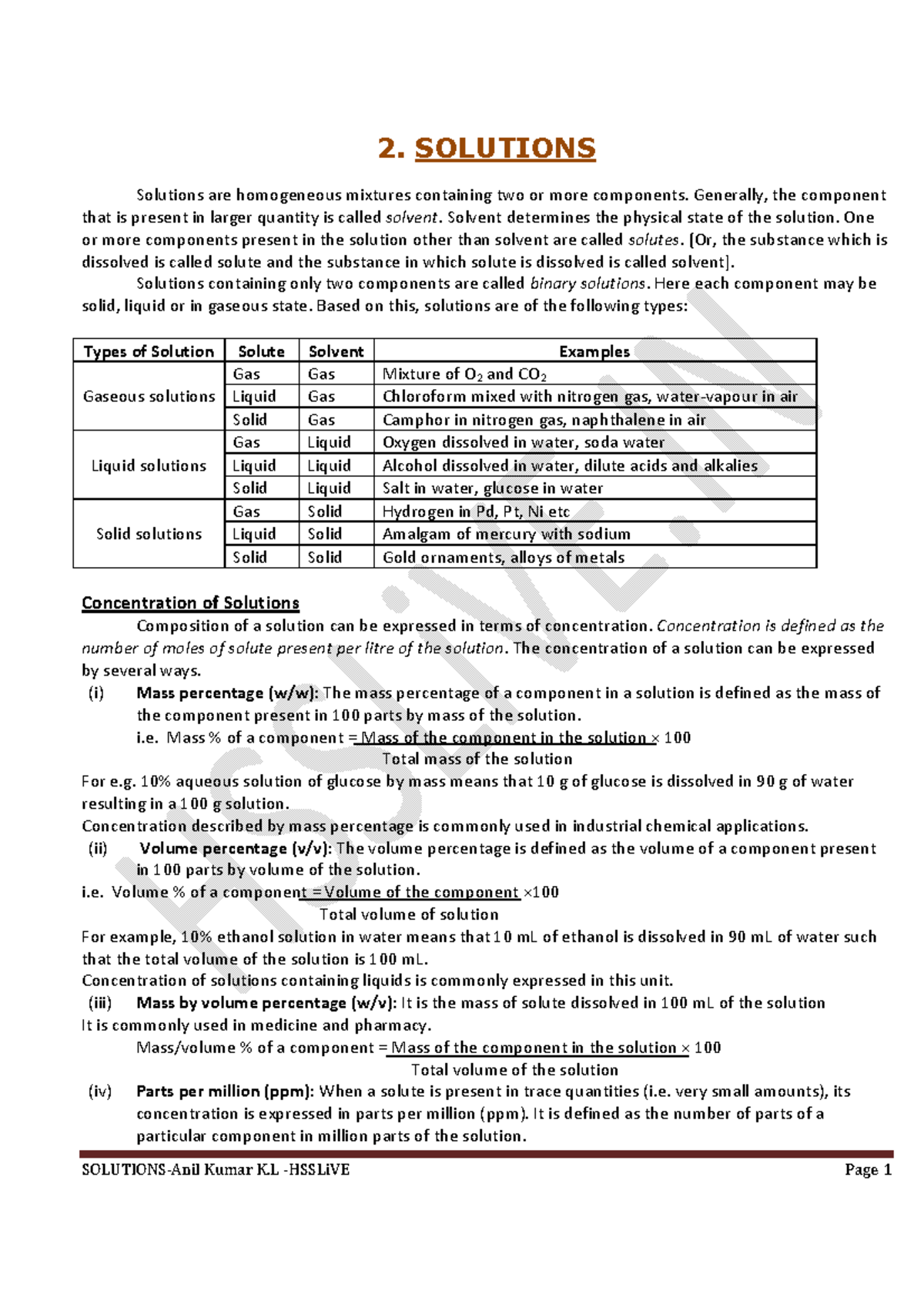 2. Solutions-Anil-Hsslive - 2. SOLUTIONS Solutions are homogeneous ...
