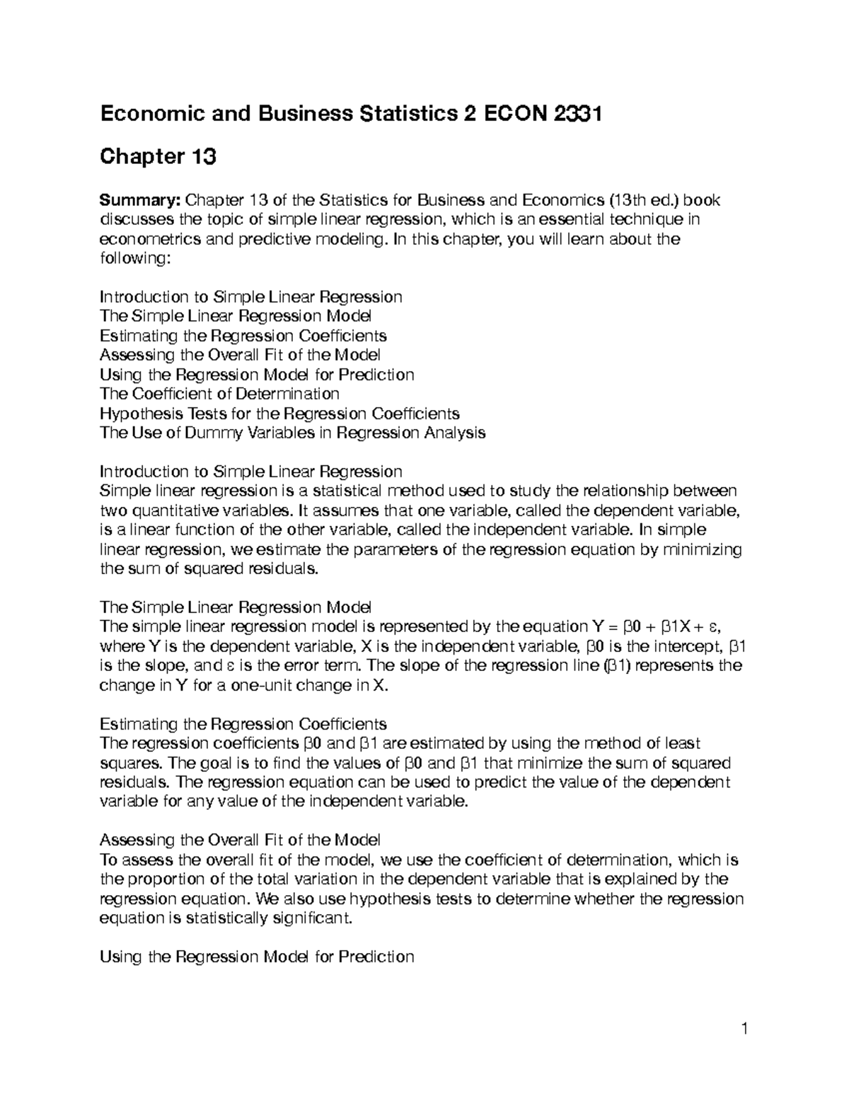 ECON 2331 - Chapter 13 - Economic and Business Statistics 2 ECON 2331 ...