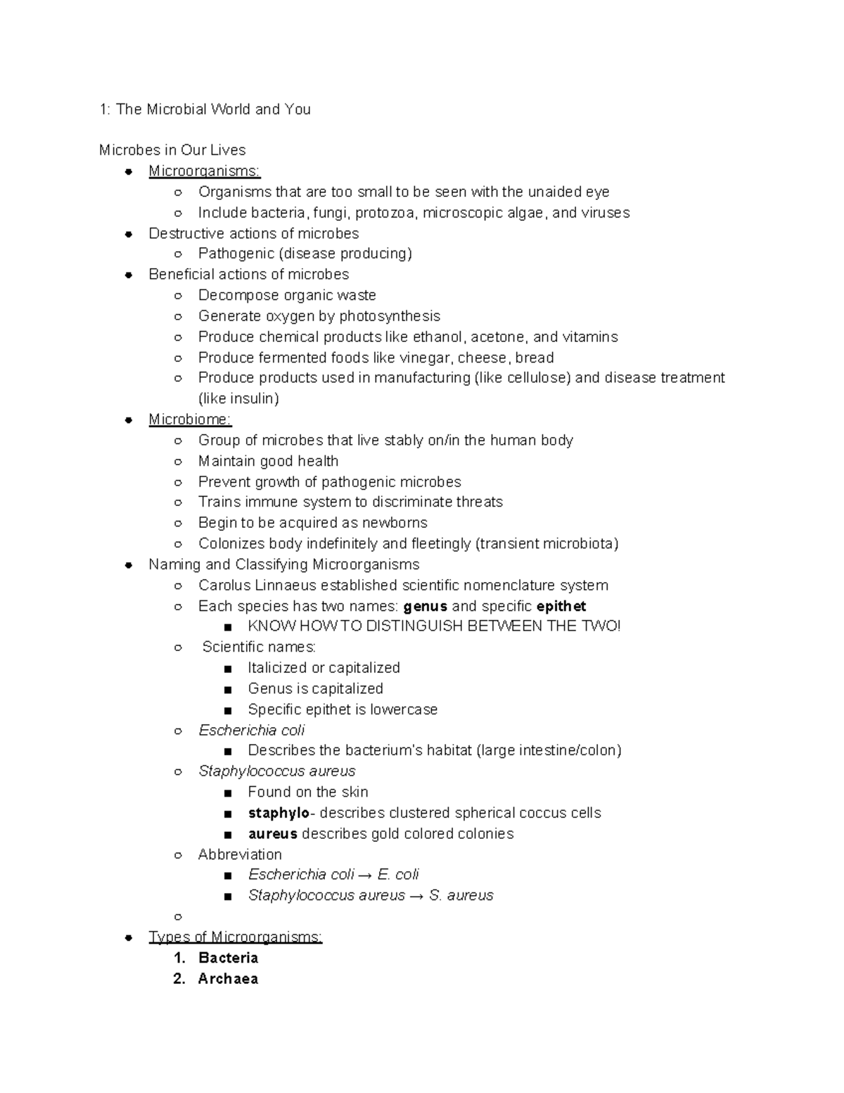 Microbiology Unit 1 - Lecture notes 1 - 1: The Microbial World and You ...