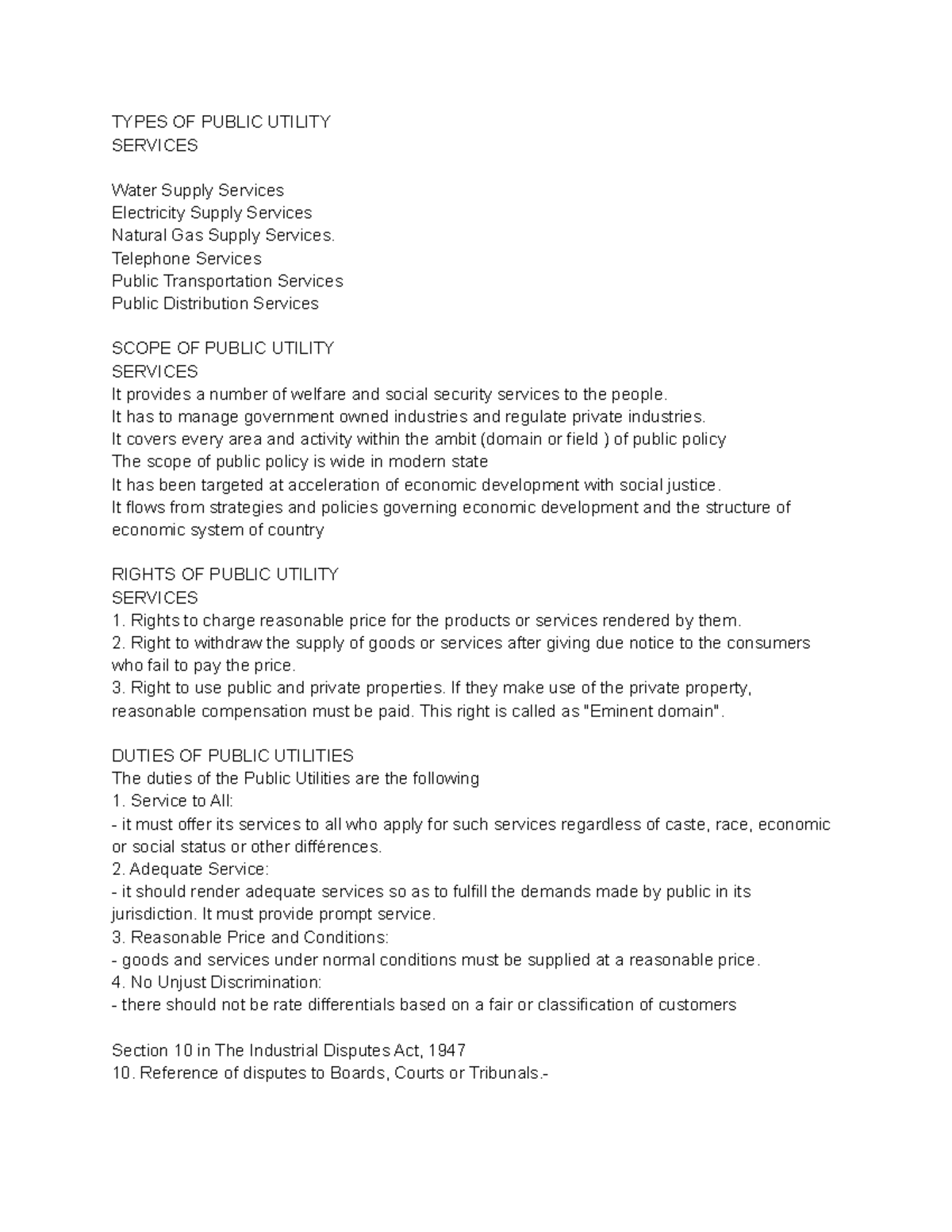 Contract project-1 - TYPES OF PUBLIC UTILITY SERVICES Water Supply ...