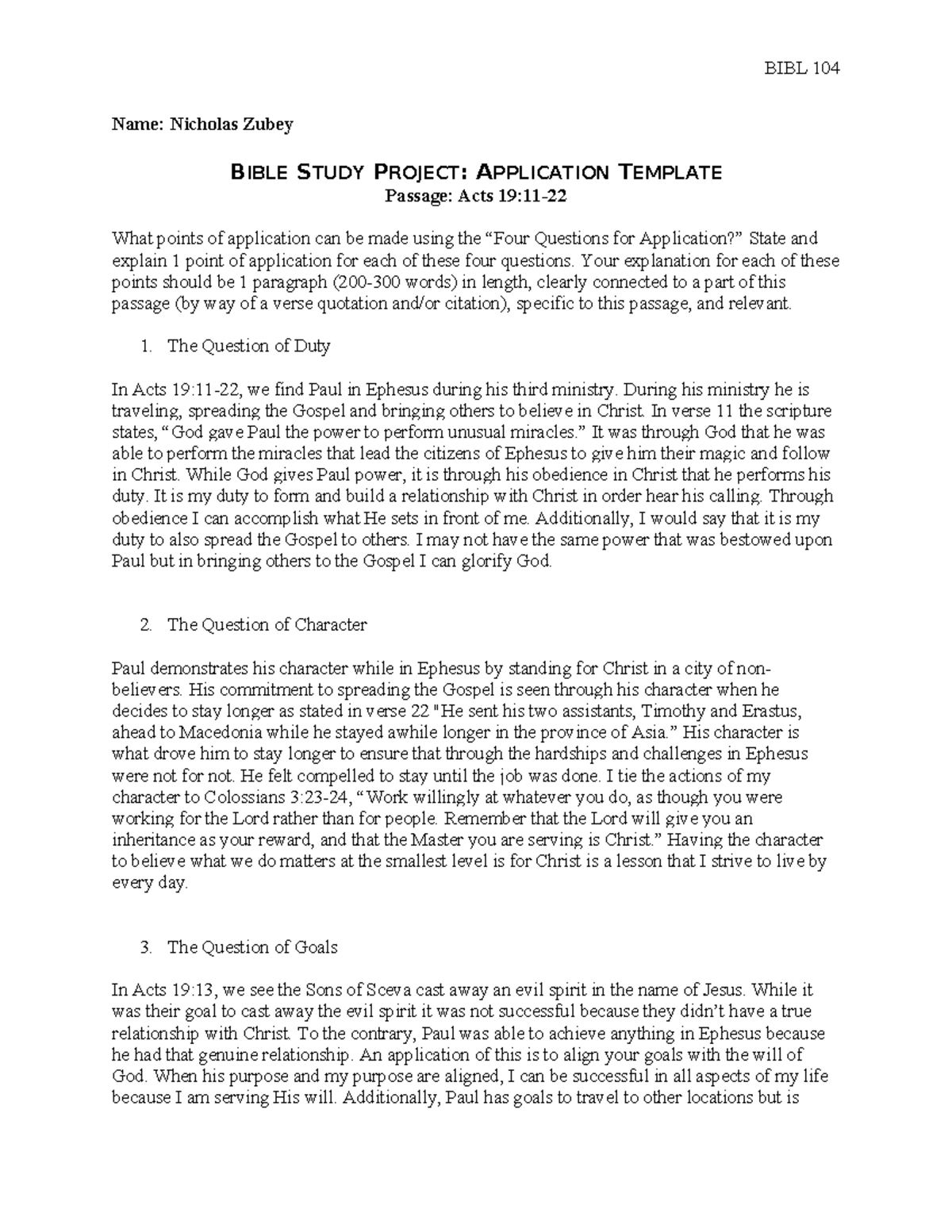Bible Study Project Application Template - BIBL 104 Name: Nicholas ...