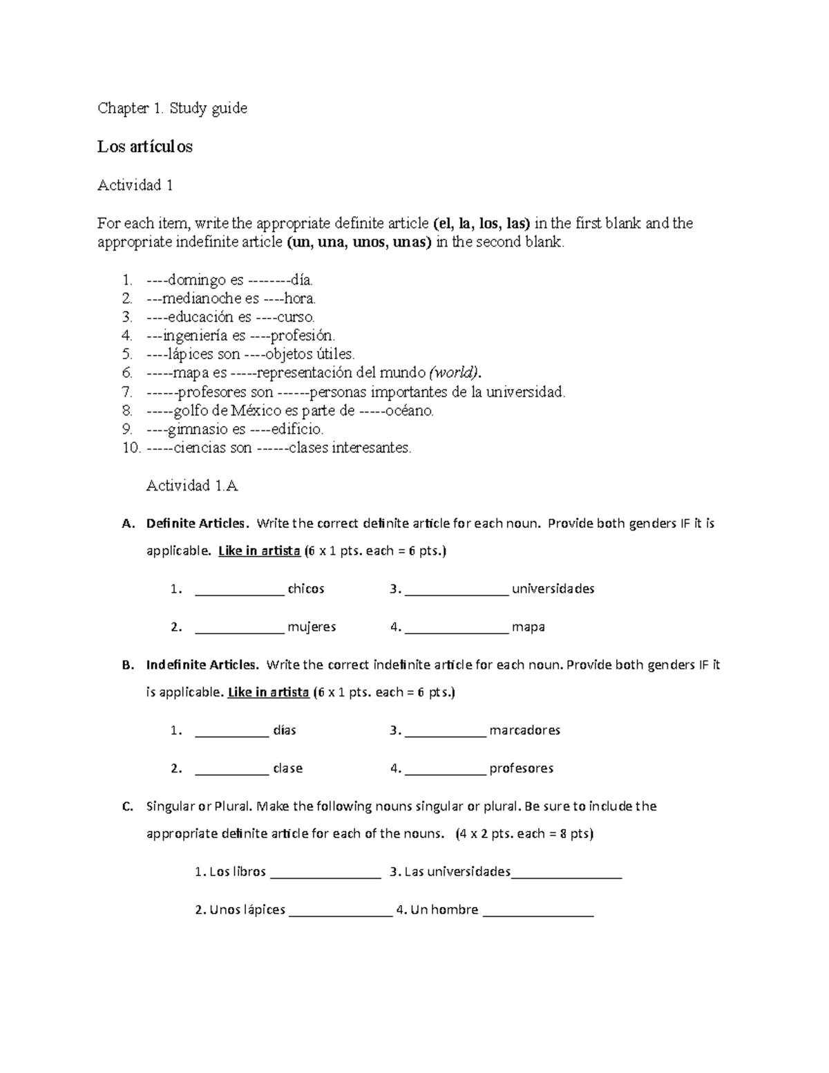 Lesson 1 Study Guide 1 for span 101 test 1 - Chapter 1. Study guide Los ...