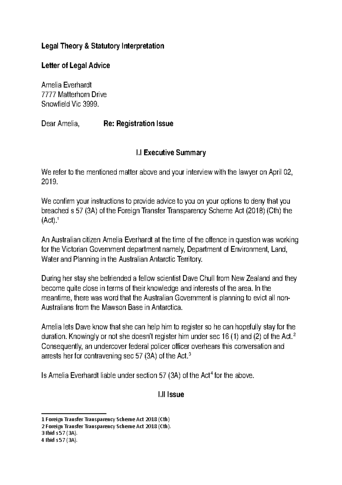 Assessment 3 Letter of Advice - Legal Theory & Statutory Interpretation ...