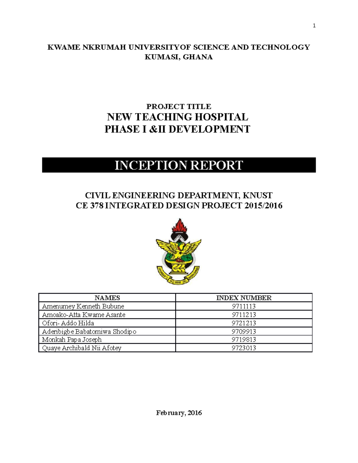 Inception report - KWAME NKRUMAH UNIVERSITYOF SCIENCE AND TECHNOLOGY ...