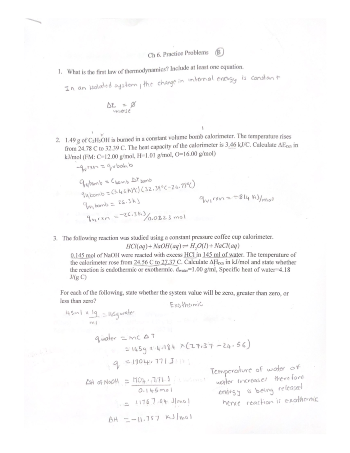 Chapter B practice problems - CHE 1210 - Studocu