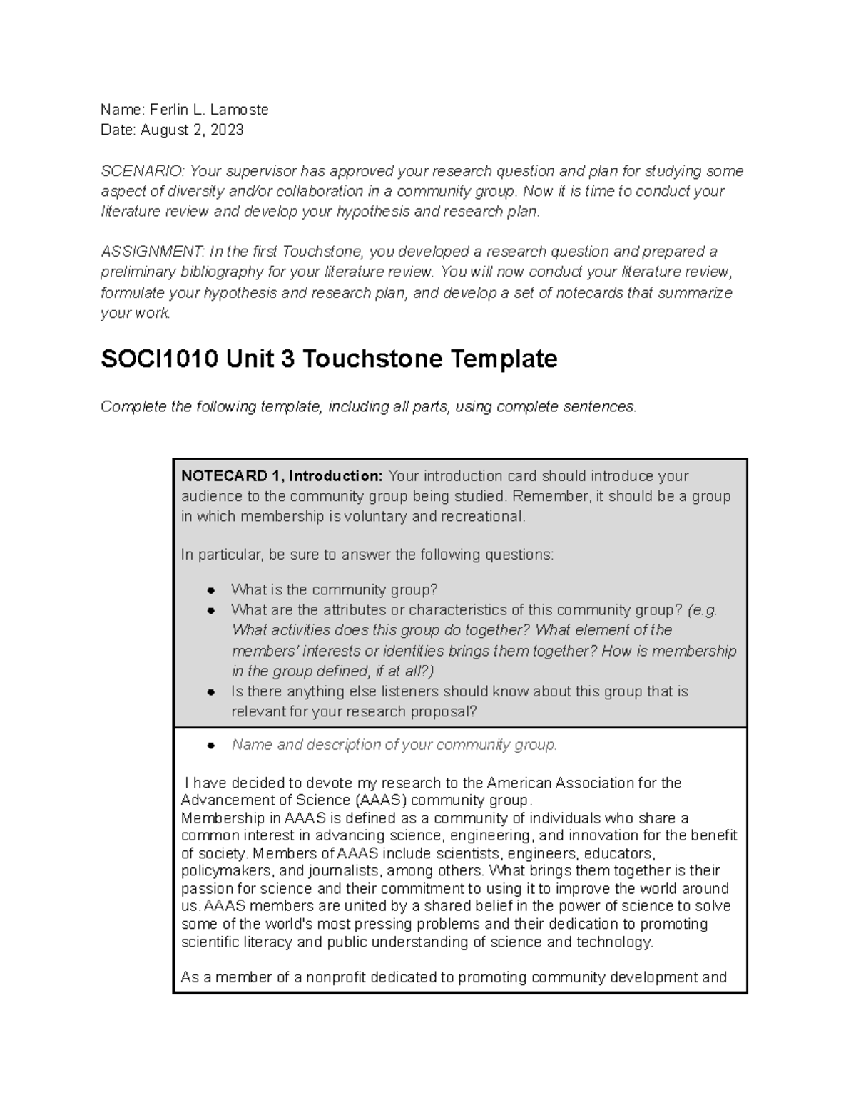 Lamoste Ferlin 8 - toucstone - Name: Ferlin L. Lamoste Date: August 2 ...