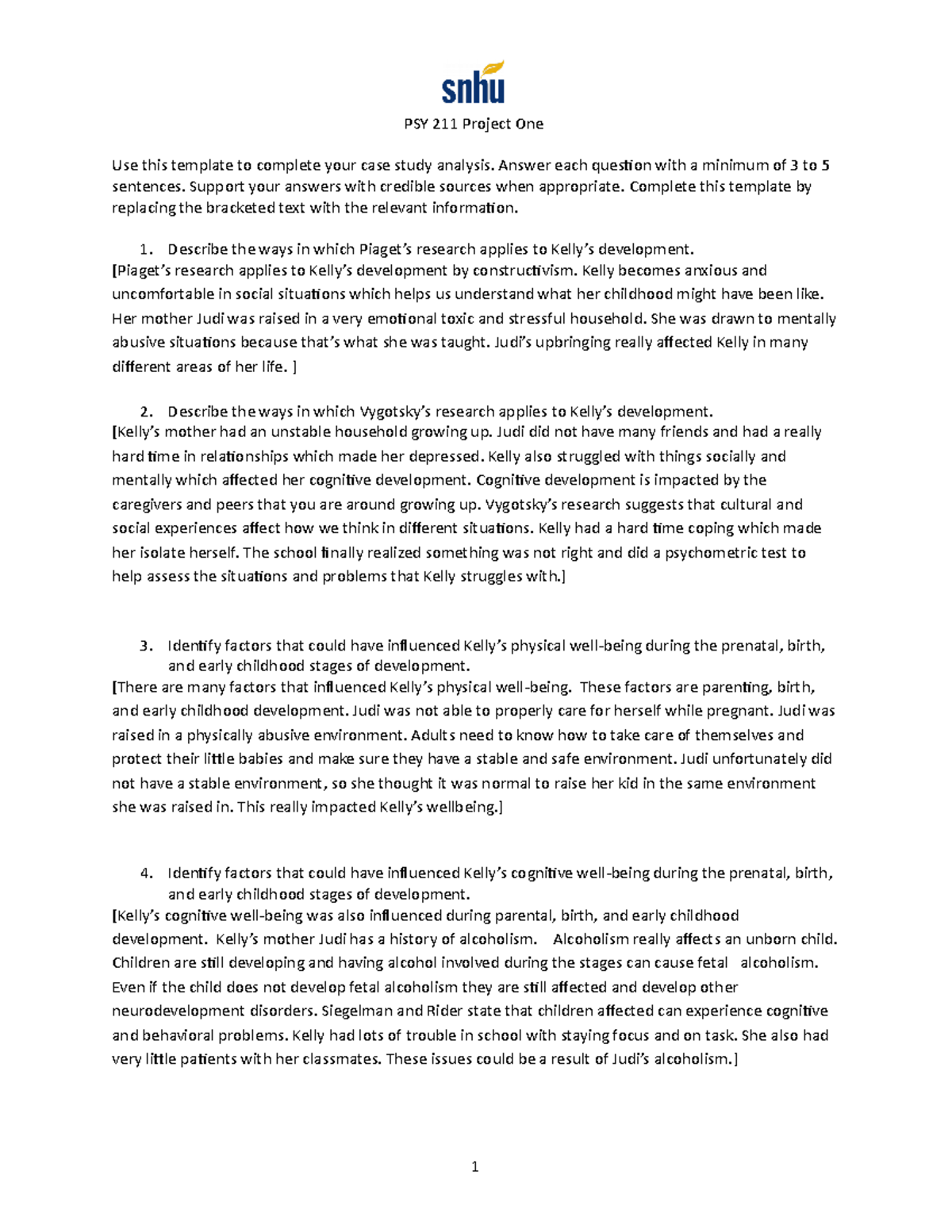 PSY 211 Project One - PSY 211 Project One Use this template to complete ...