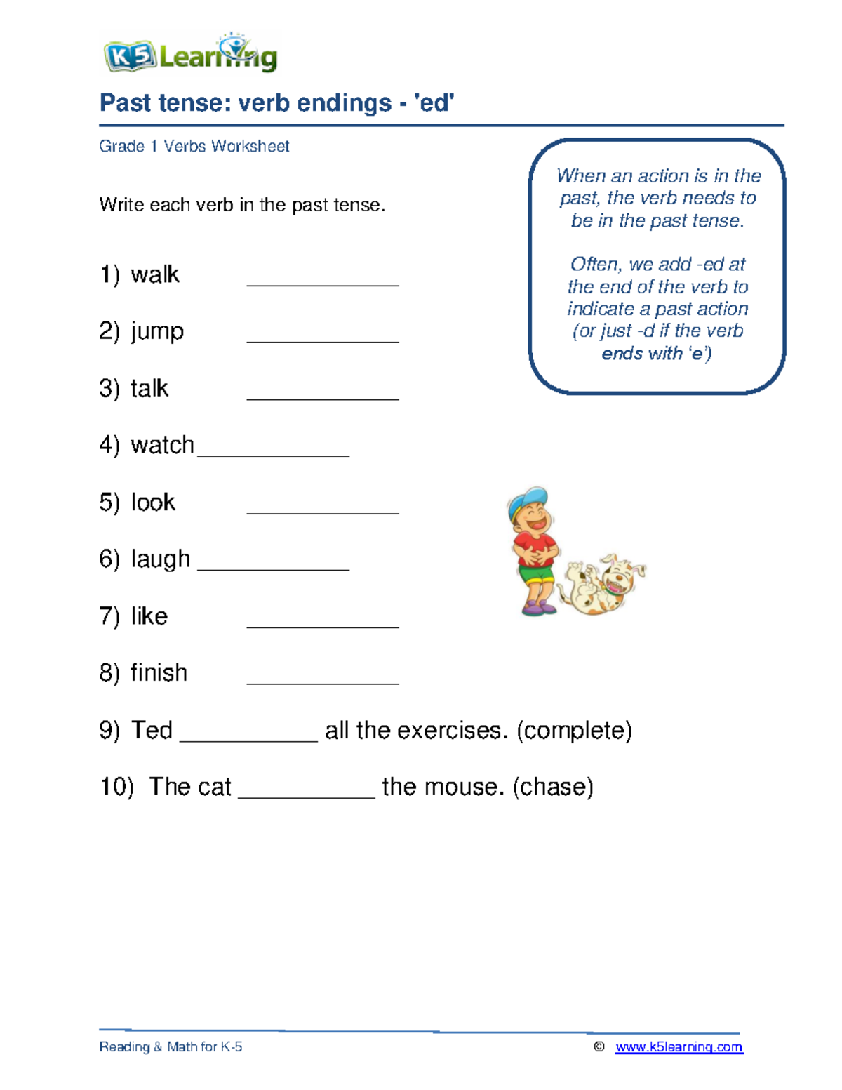 Grade 1 verbs past tense a - Past tense: verb endings - 'ed' Grade 1 ...