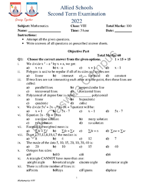 Class V Mathematics Second Term - Exam Class 5 - THP Course ...