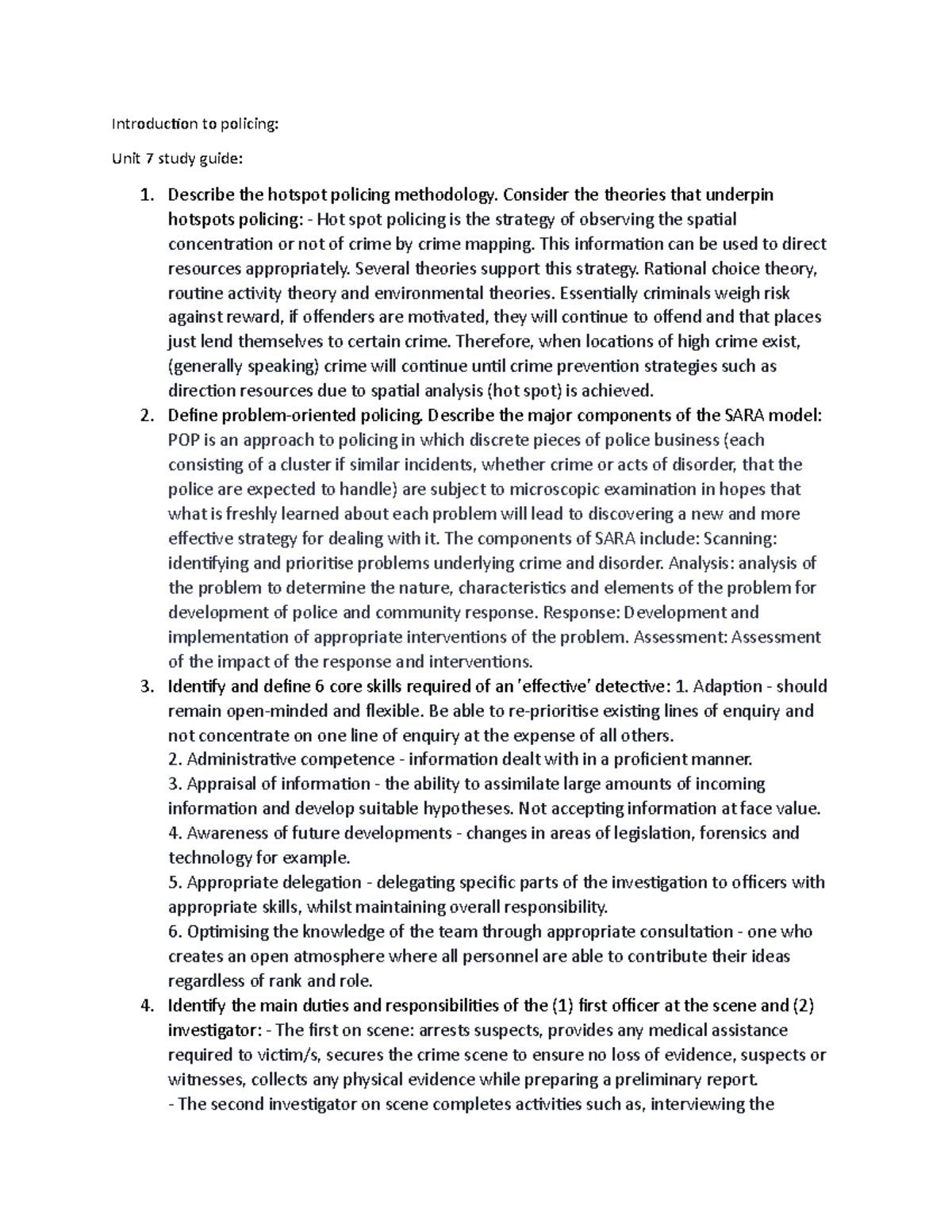 Intro to policing unit 7 study guide - Introduc琀椀on to policing: Unit 7 ...