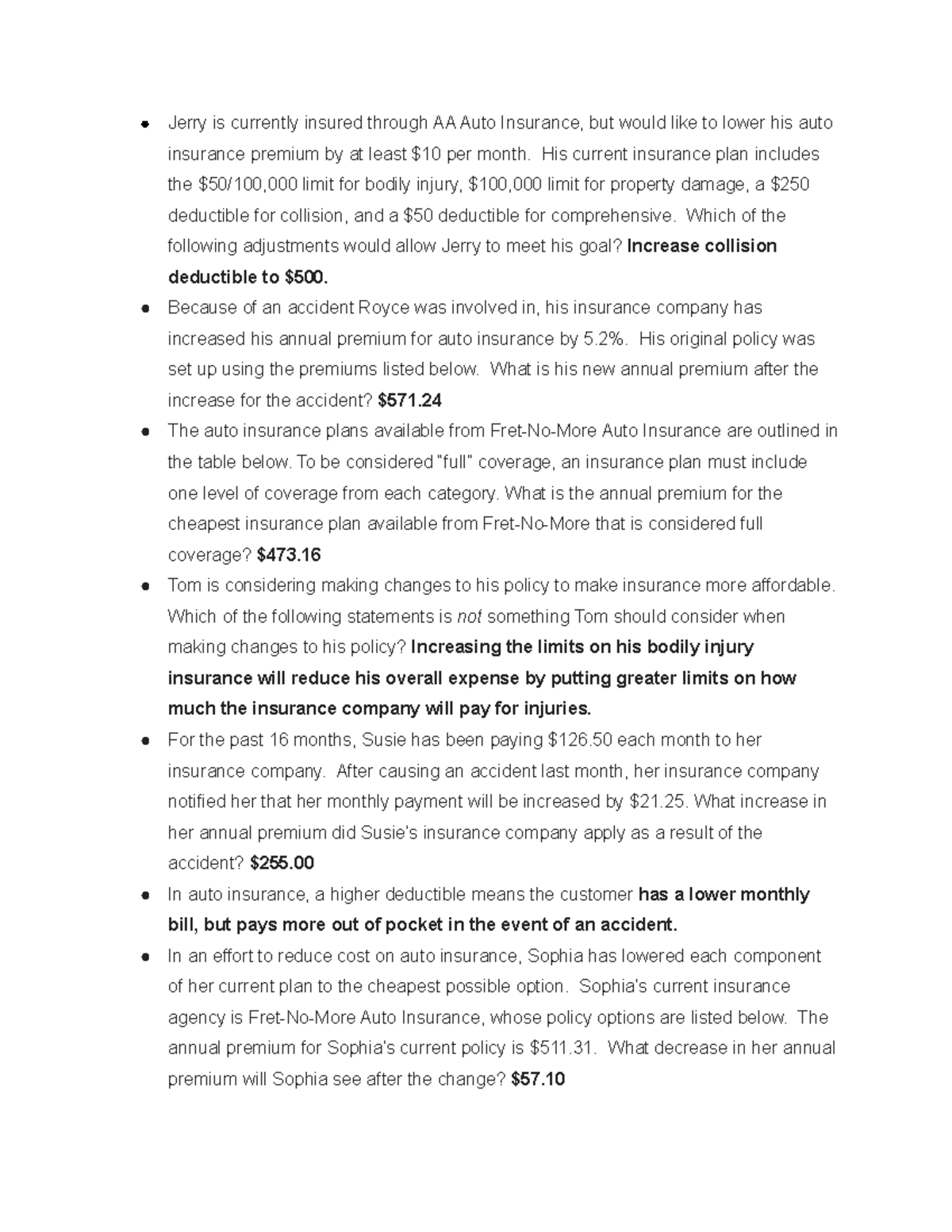 Auto Insurance - You can use this for notes. - Jerry is currently ...