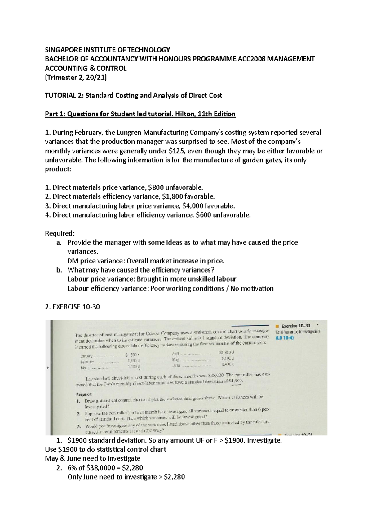 Tutorial 2 - Standard Costing and Analysis of Direct Costs - SINGAPORE ...