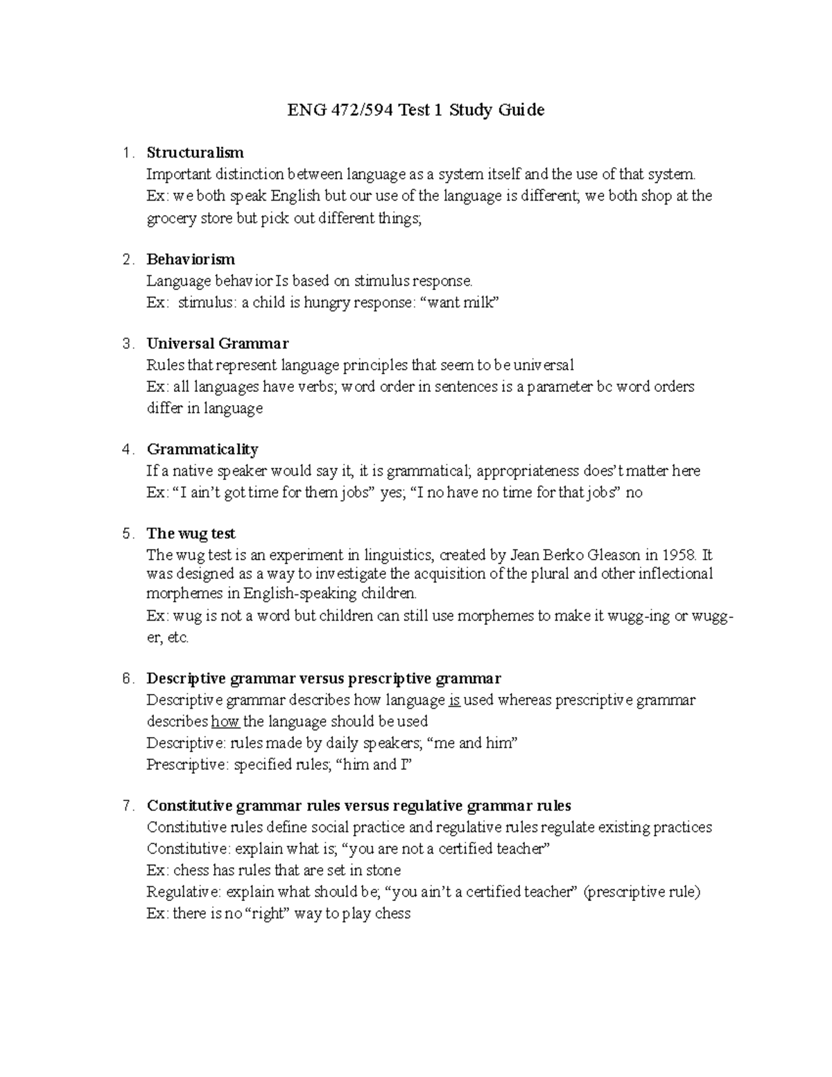 Chapters 1-4 study guide - ENG 472/594 Test 1 Study Guide Structuralism ...