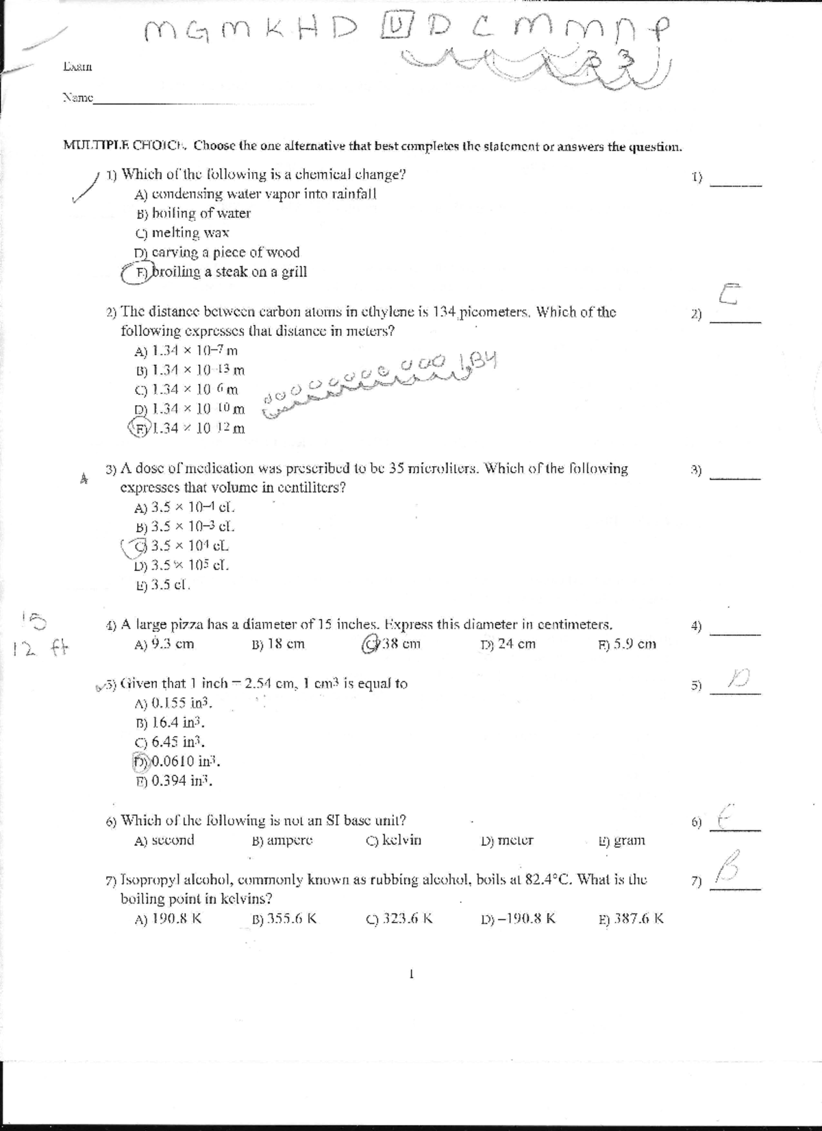 Chem exam 1 p 1 - Exam questions. No answers. - CHEM 1411 - Studocu