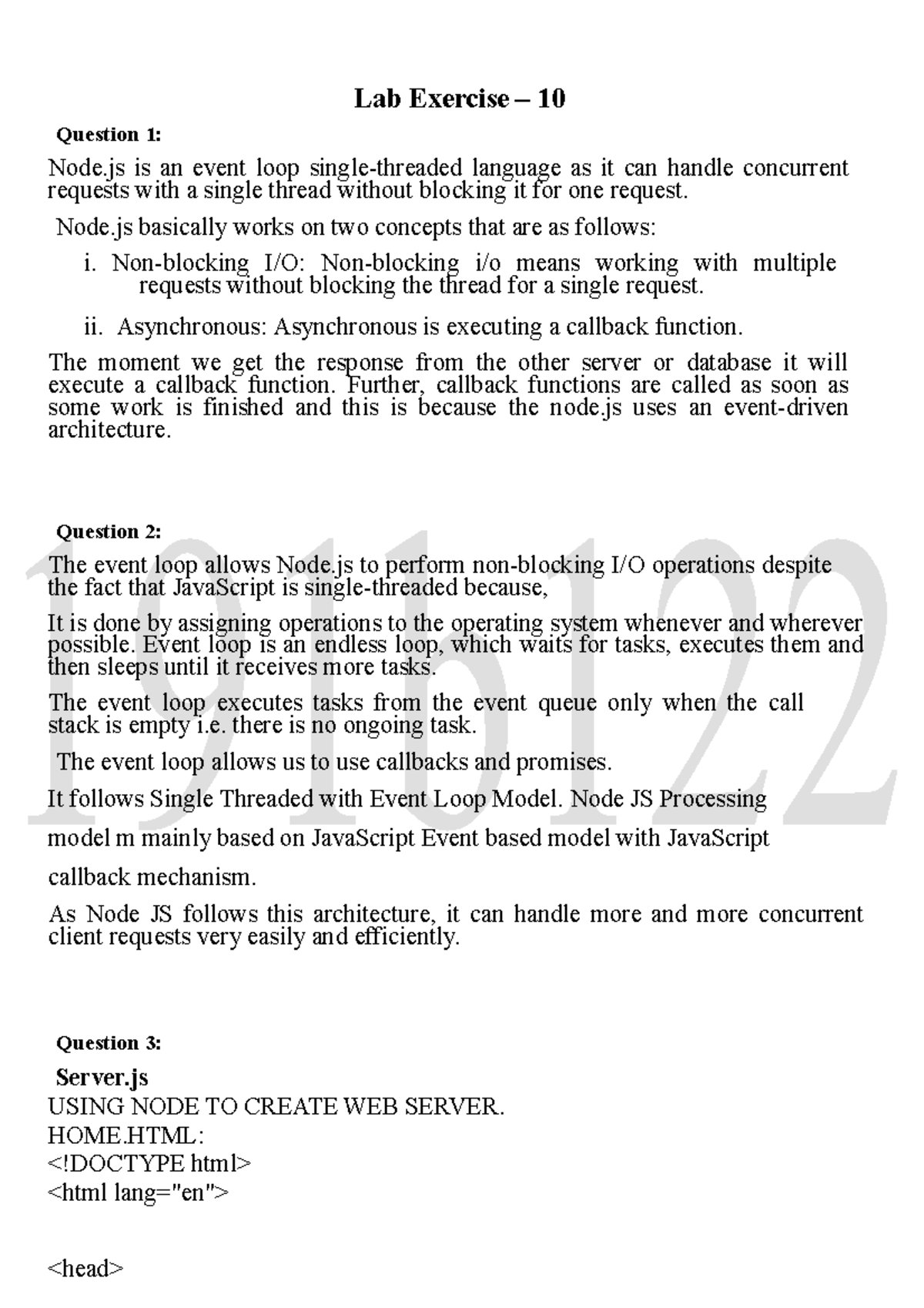 Lab Exercise – 10 - eyjtuyjthyt - Lab Exercise – 10 Question 1: Node is an event loop - Studocu