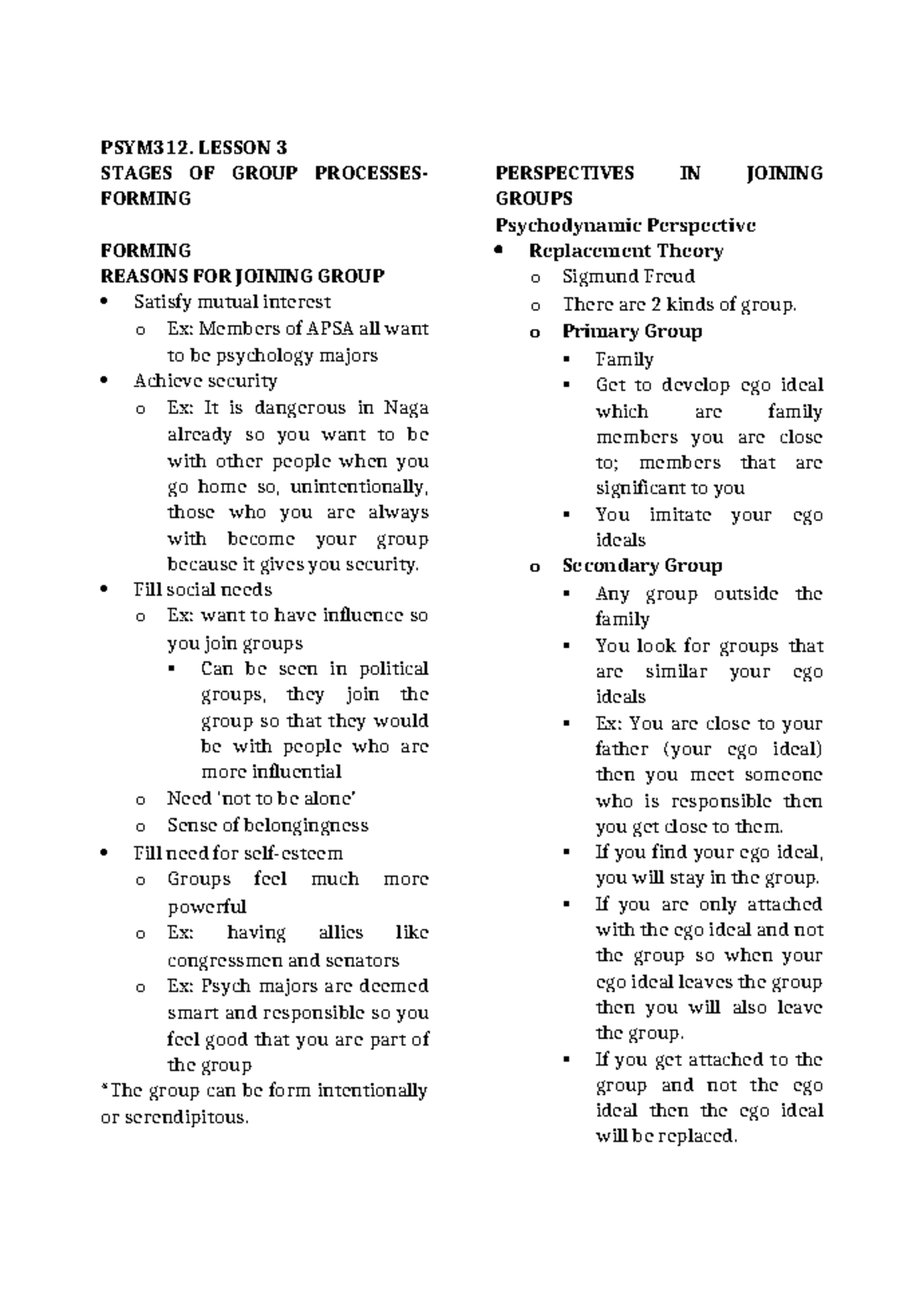 Lesson 3- Stages of Group Processes-Forming - PSYM312. LESSON 3 STAGES ...