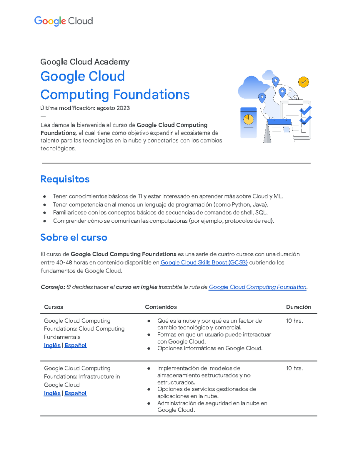 GCCF Academy Key Information - Google Cloud Academy Google Cloud Computing Foundations Última ...