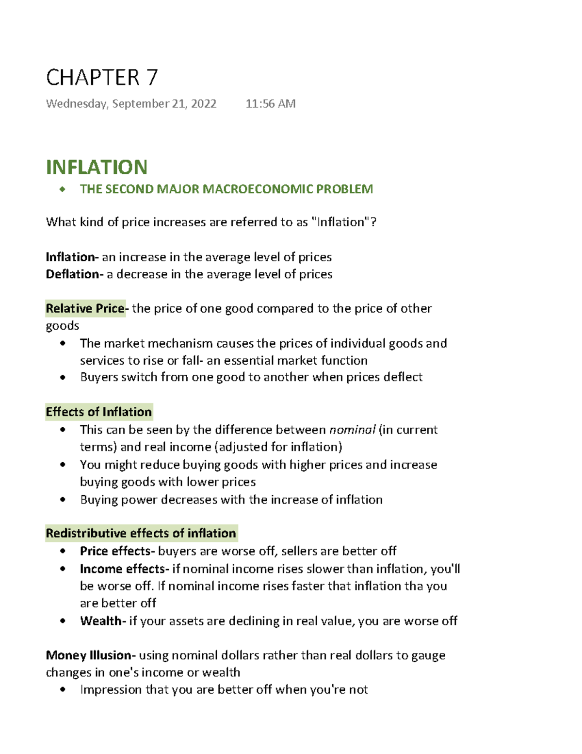 Chapter 7- inflation - INFLATION w THE SECOND MAJOR MACROECONOMIC ...