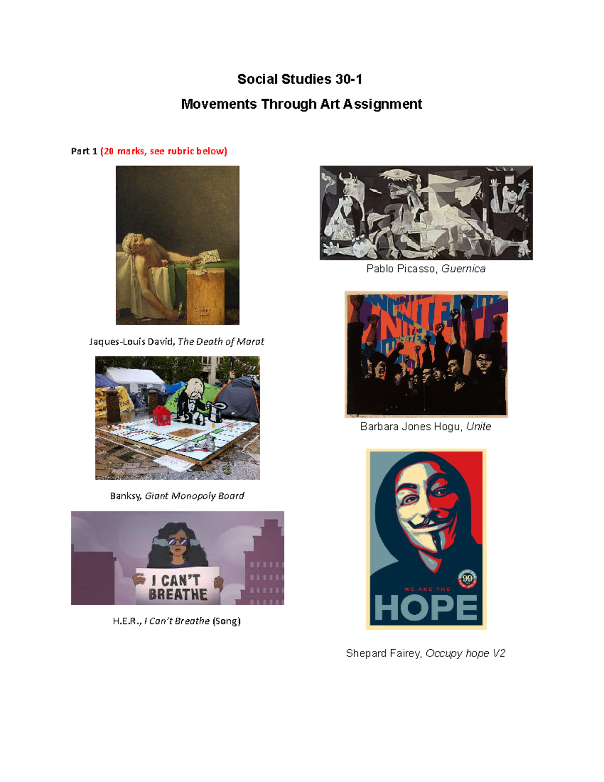 Movements through Art Assignment 30-1 - Social Studies 30- Movements ...