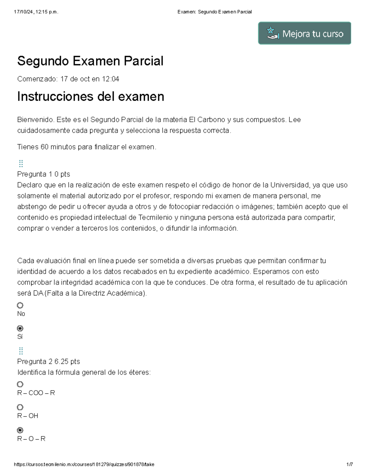 Examen Segundo Examen Parcial - Segundo Examen Parcial Comenzado: 17 de oct en 12: Instrucciones ...