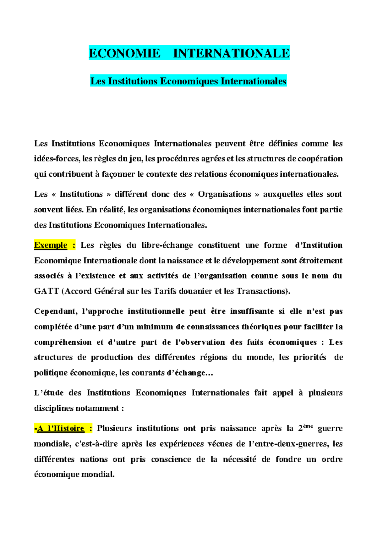 Economieinternationale D 1 - ECONOMIE INTERNATIONALE Les Institutions ...