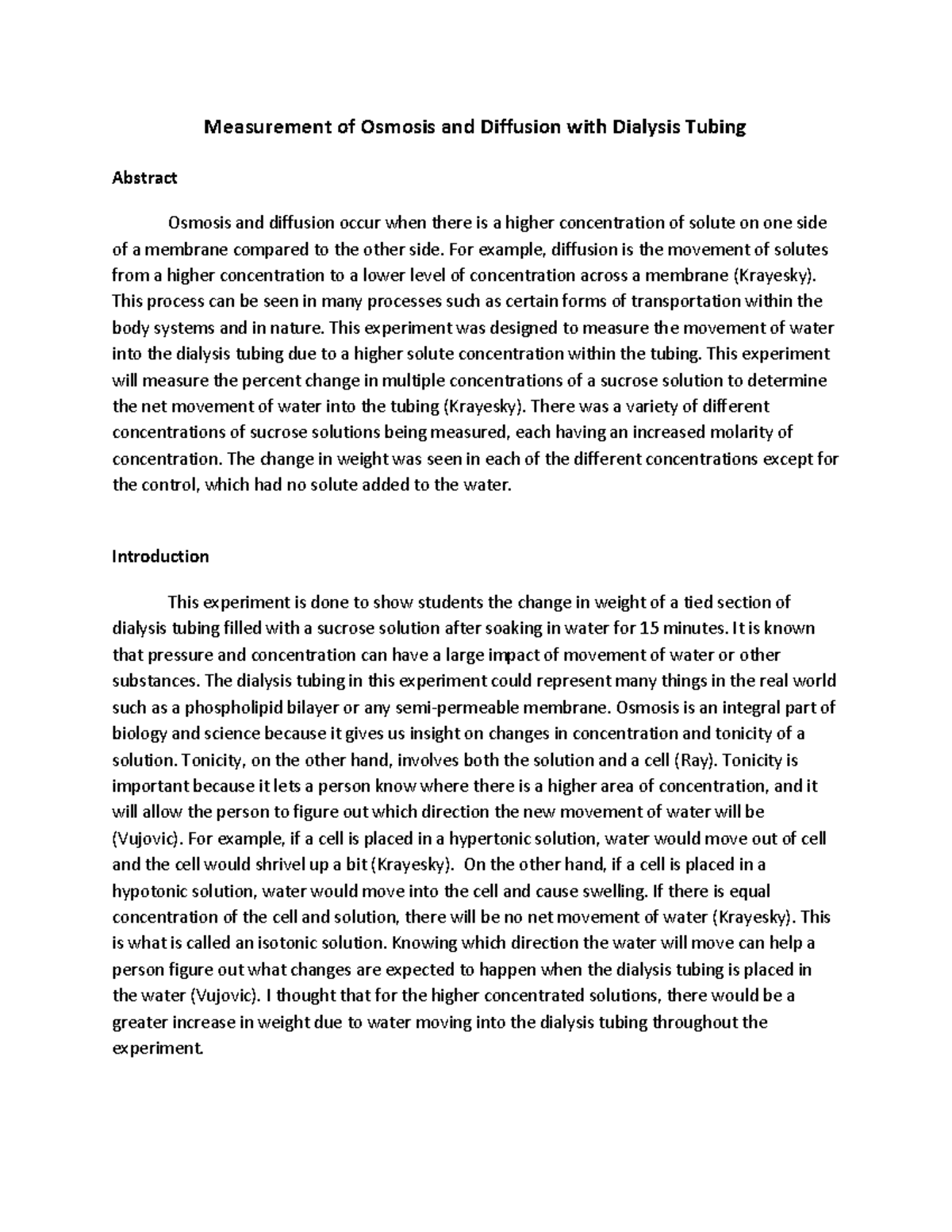 Measurement of Osmosis and Diffusion with Dialysis Tubing - Studocu