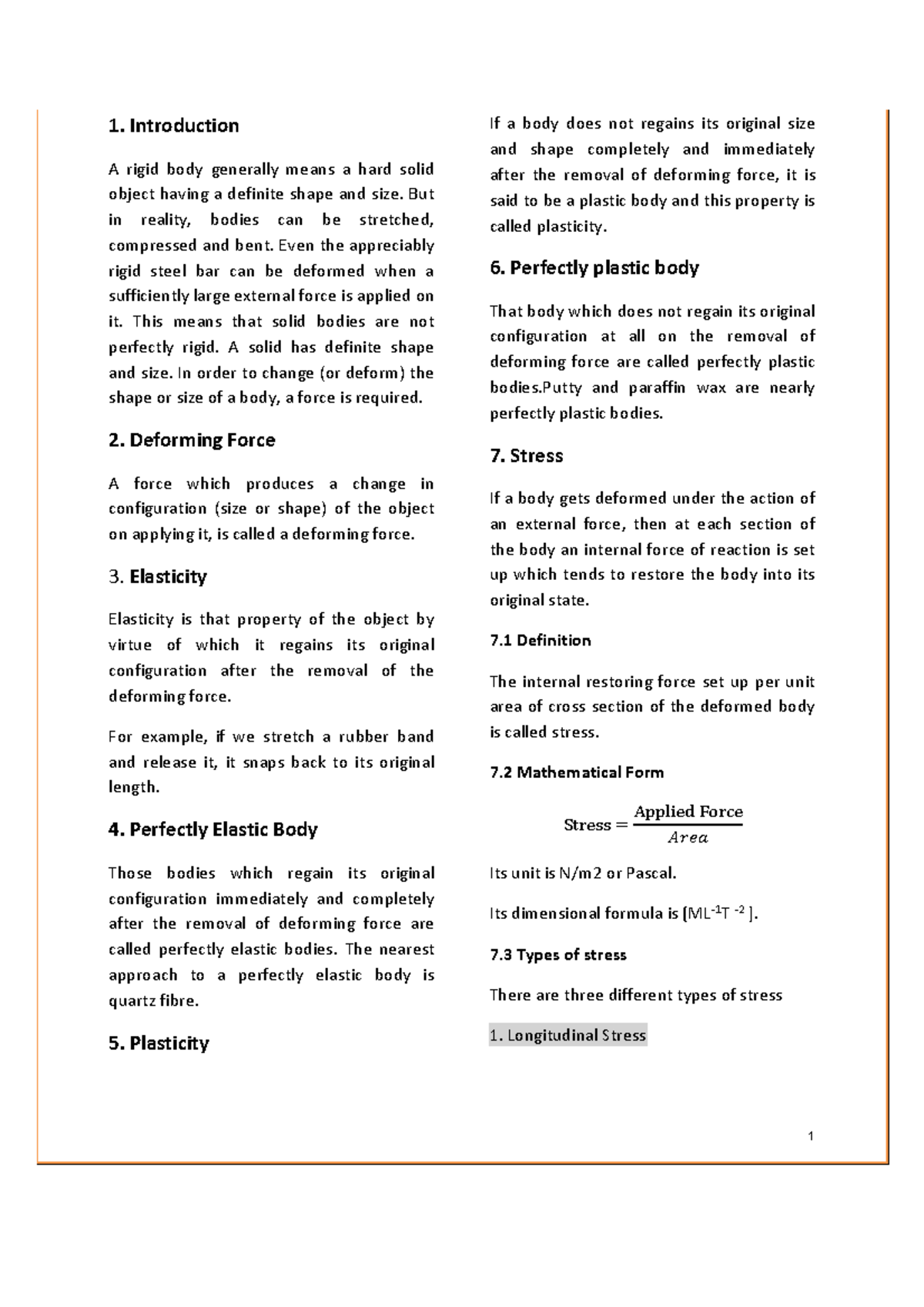 Mechanics of Solid - 1. Introduction A rigid body generally means a ...