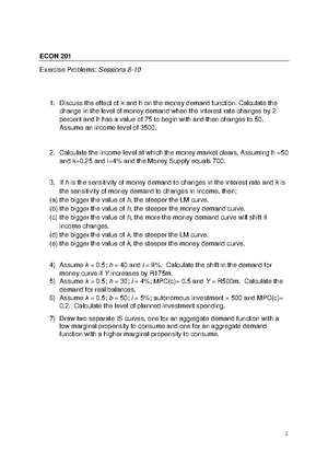 Tut 4 solutions - ECON201: Tutorial 4: Sessions 12- A) Written questions Draw the AD curve ...