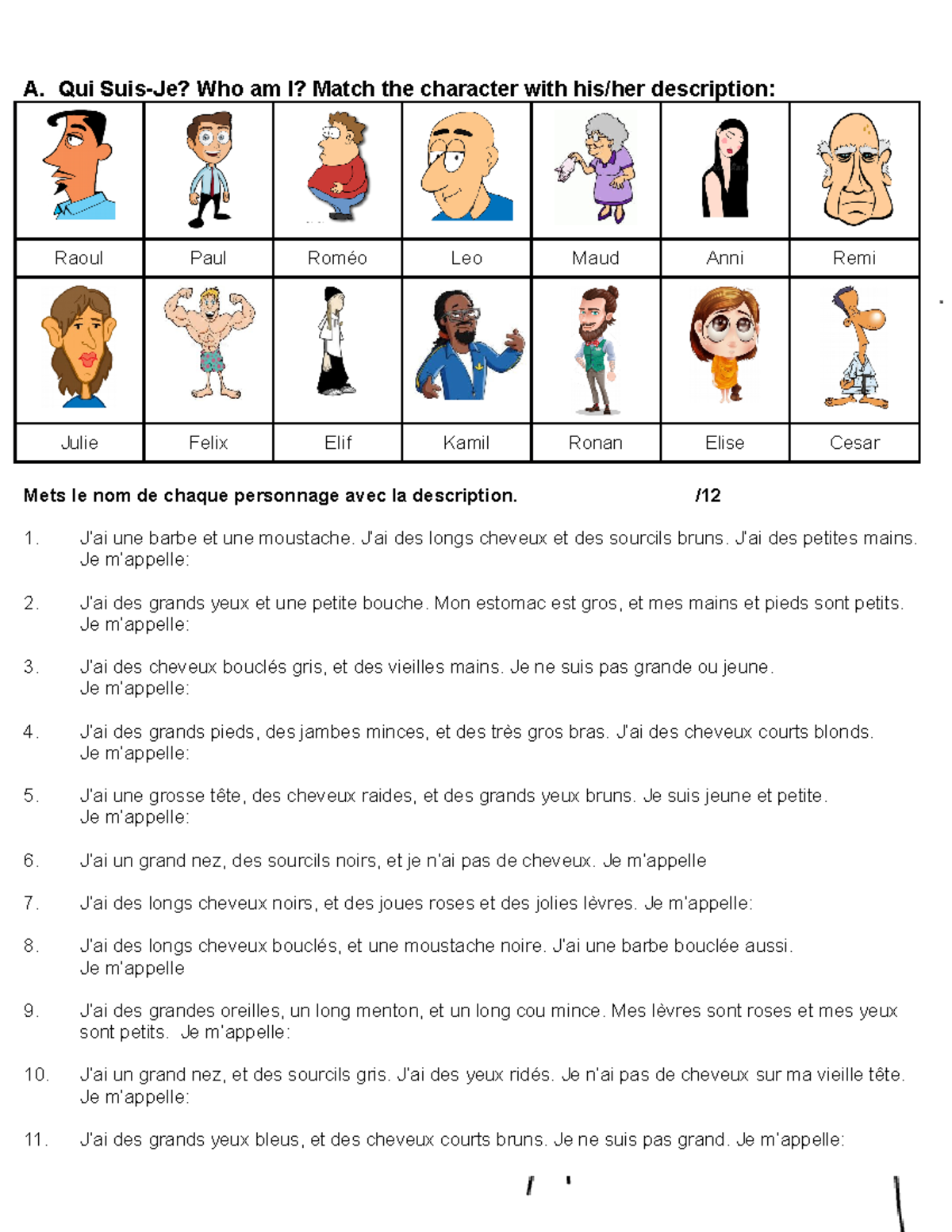 Copy of Qui suis-je activité copy - A. Qui Suis-Je? Who am I? Match the ...