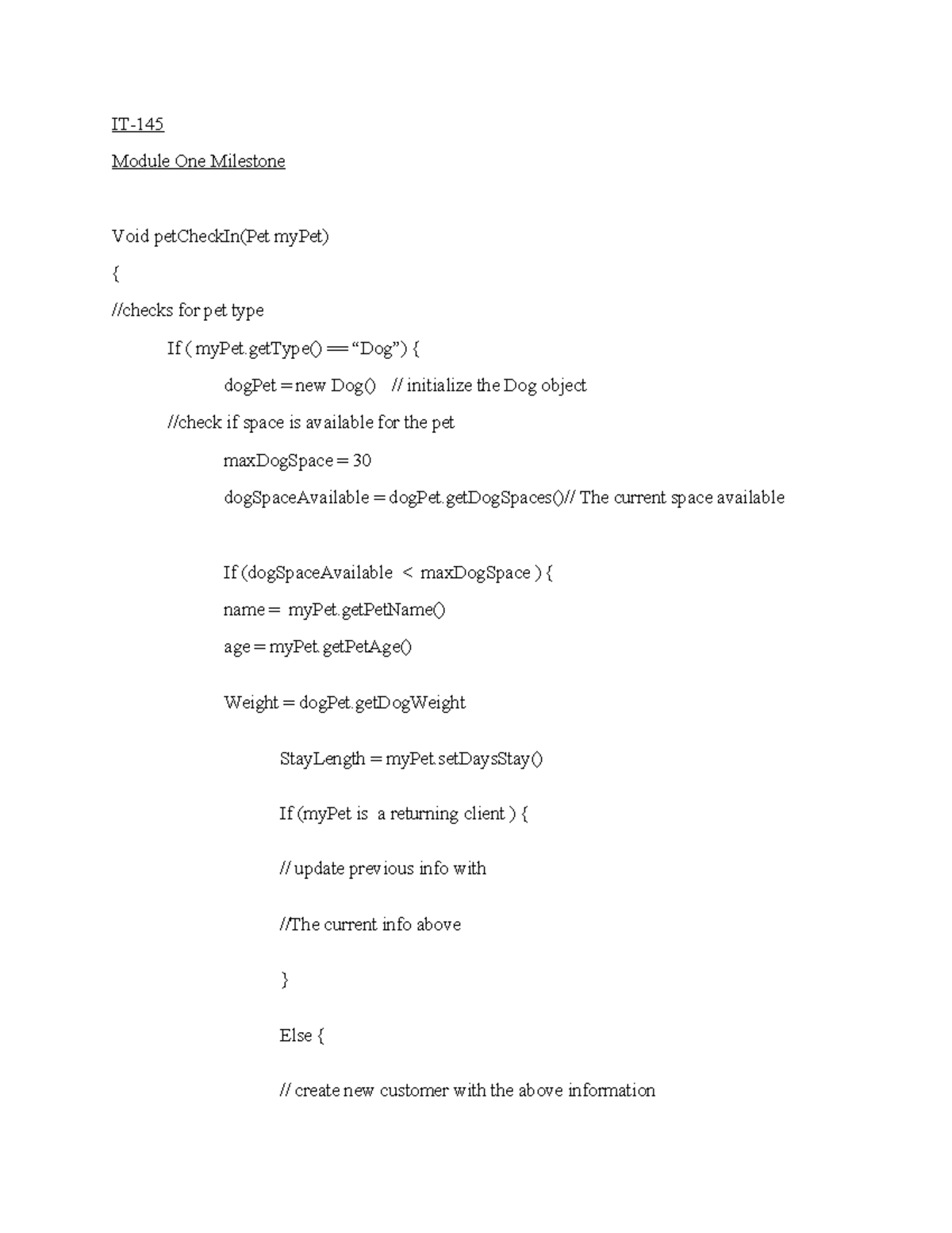 IT-145 project one milestone - IT- Module One Milestone Void petCheckIn ...