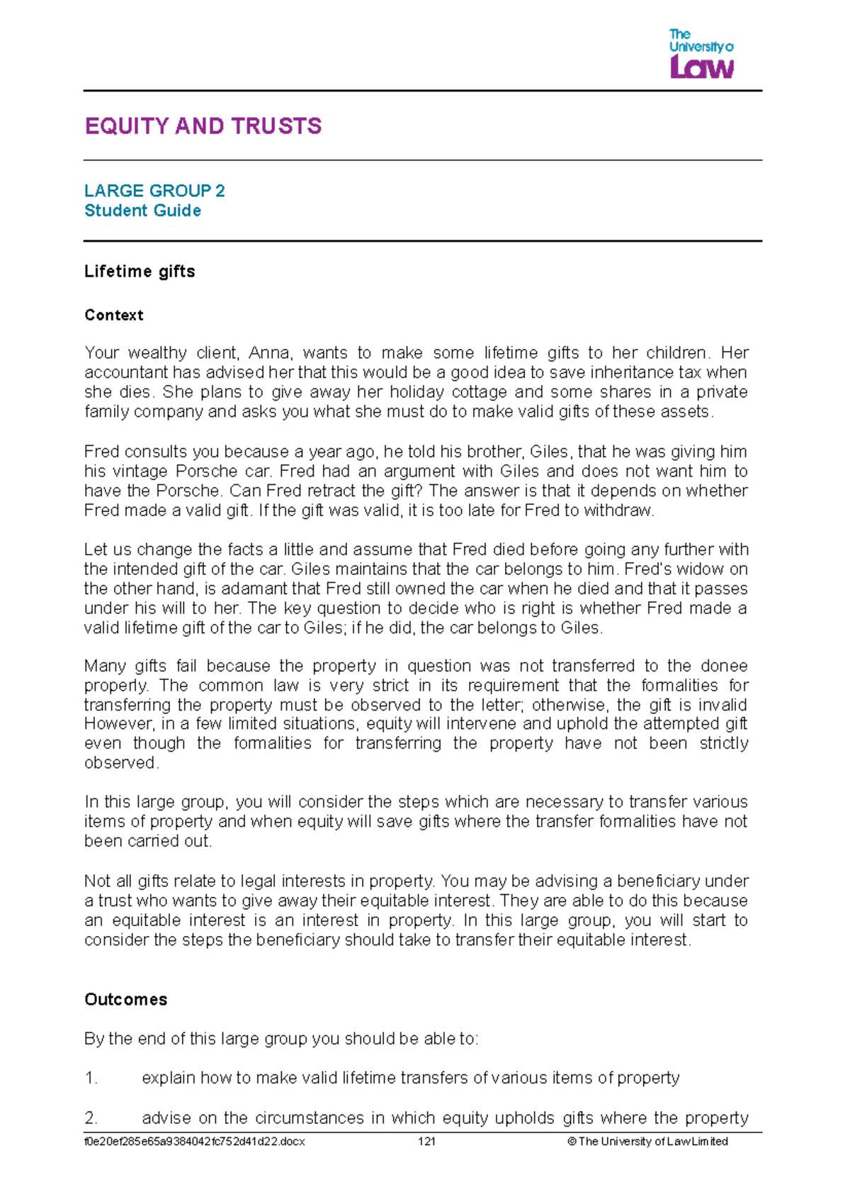 2223 eqtr lg02 ce01 student guide - EQUITY AND TRUSTS LARGE GROUP 2 Student Guide Lifetime gifts ...