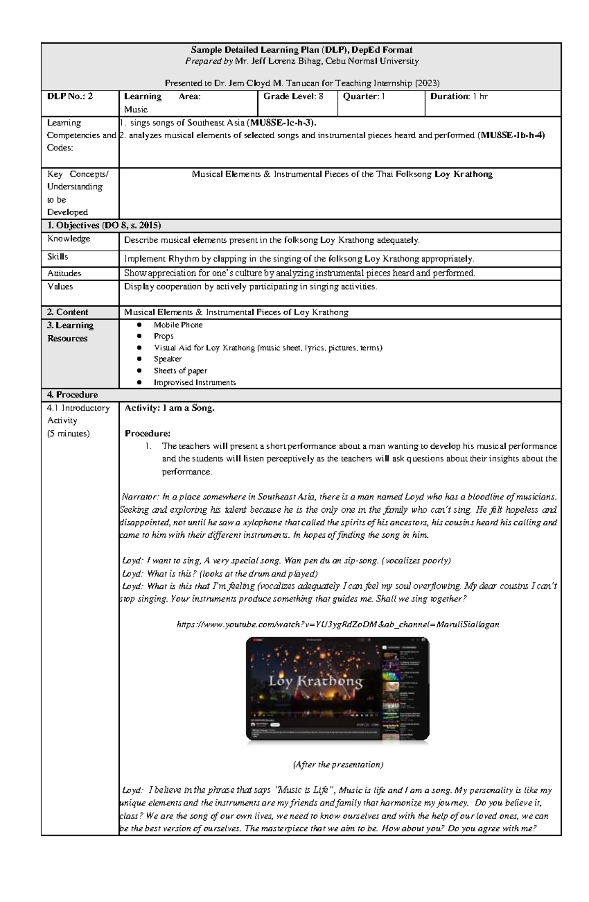 Music 8WEEK2pdgf - Goodluck Interns - Sample Detailed Learning Plan ...