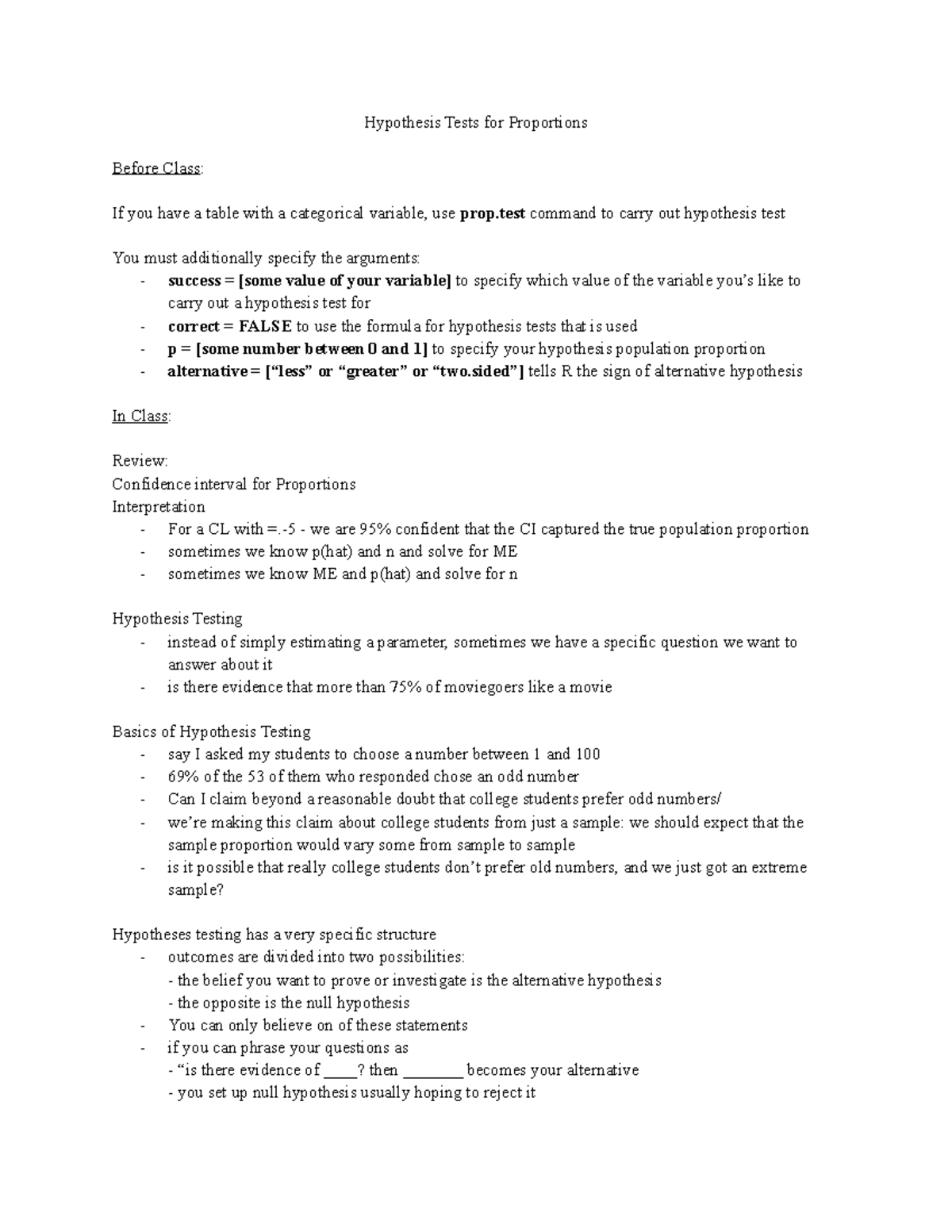 (11) Hypothesis Tests for Proportions - 5 Consider our evidence: the ...