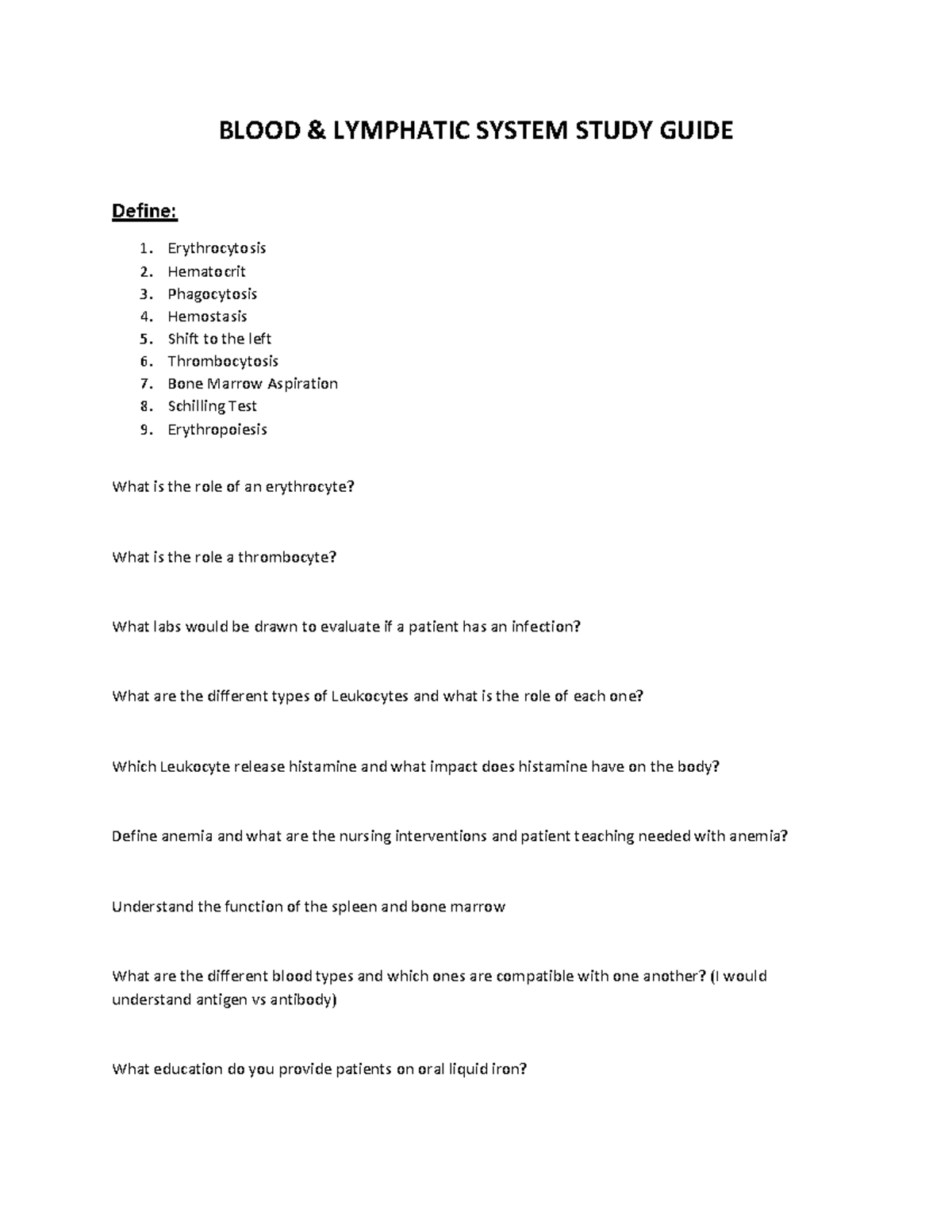 Blood and lymph study guide - BLOOD & LYMPHATIC SYSTEM STUDY GUIDE ...