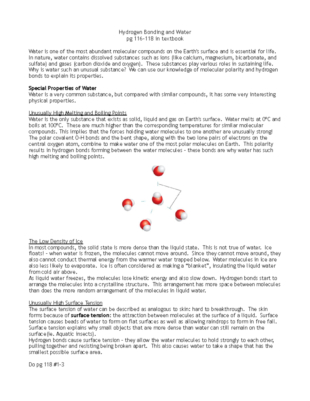 SCH3U3 - Hydrogen Water Bond Assignment - Hydrogen Bonding and Water pg ...