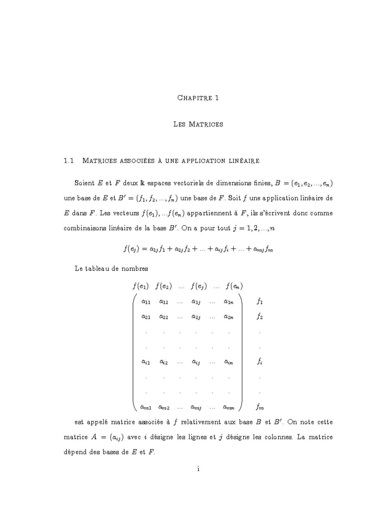 Matrices - MATRICE - Chapitre 1 Les Matrices 1 Matrices associÈes ‡ une ...