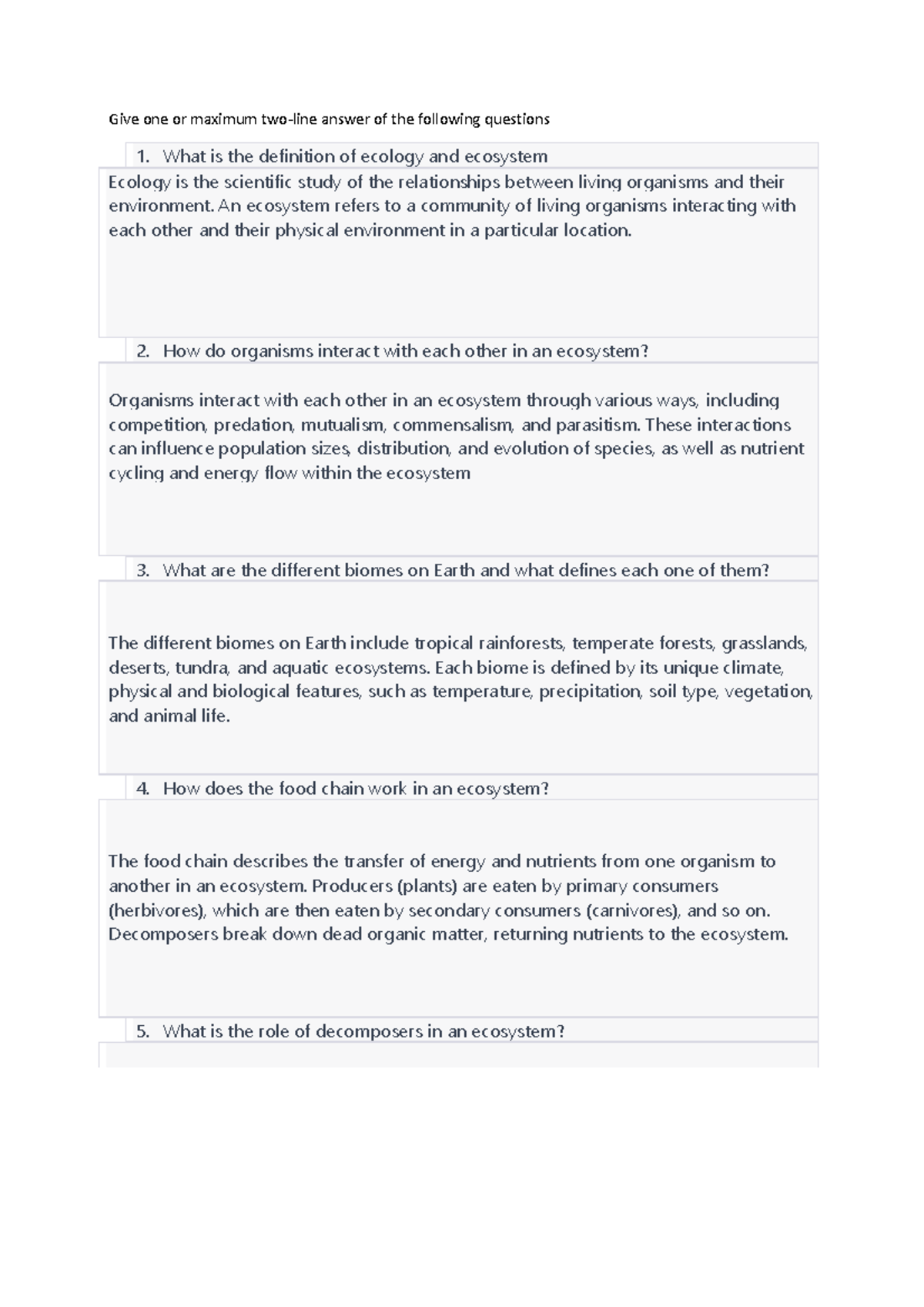 Question Answer (Friday-Saturday Exercise) - Give one or maximum two ...
