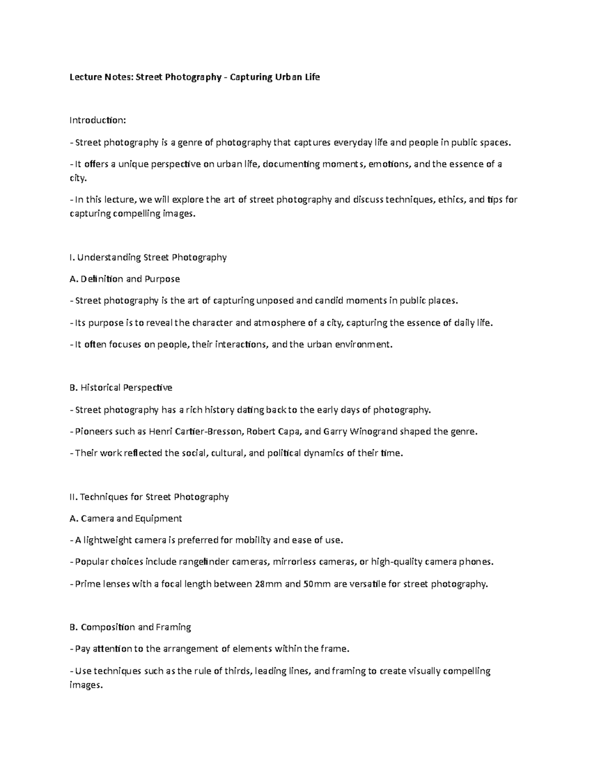 Lecture Notes: Street Photography - Capturing Urban Life - Lecture ...